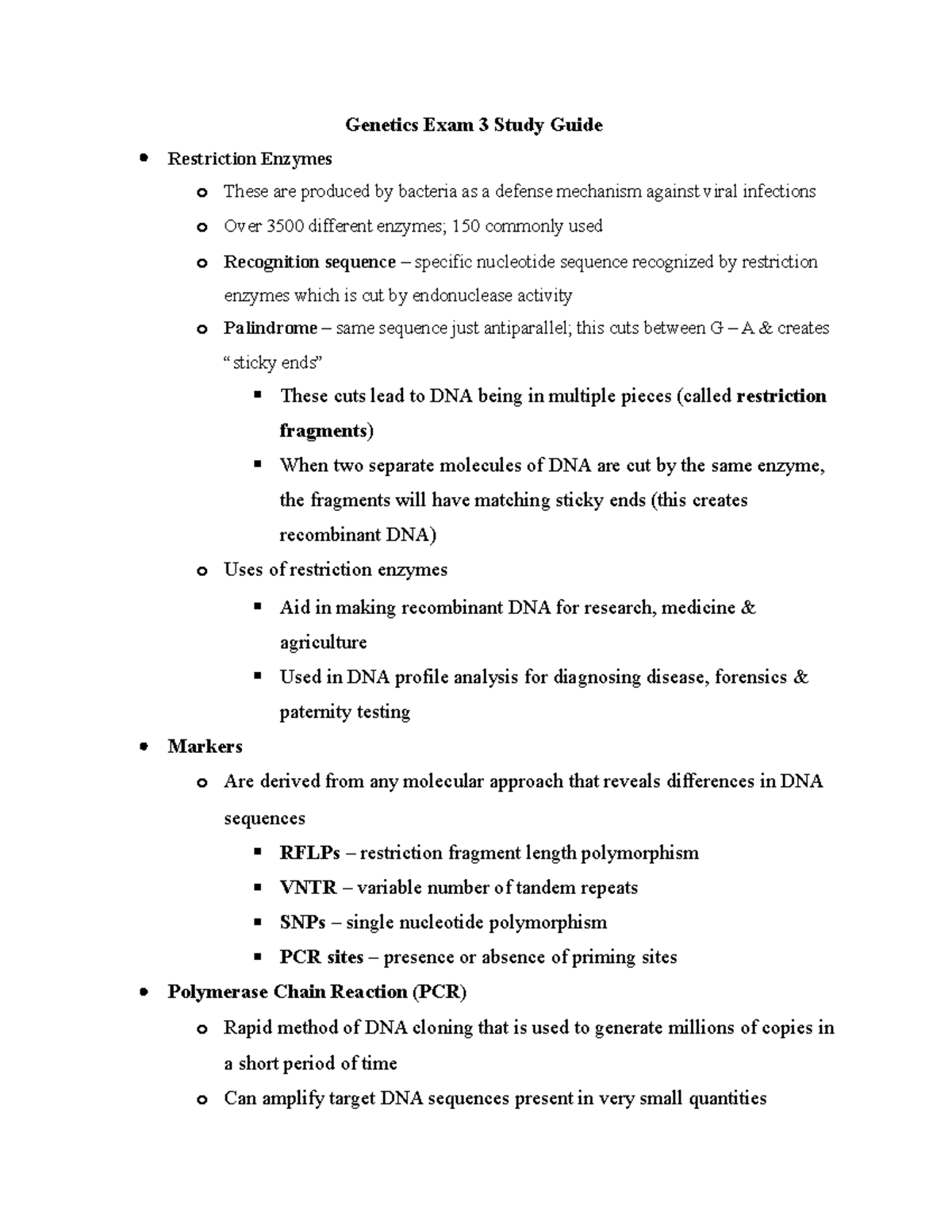 Genetics Exam 3 Study Guide - Genetics Exam 3 Study Guide Restriction ...