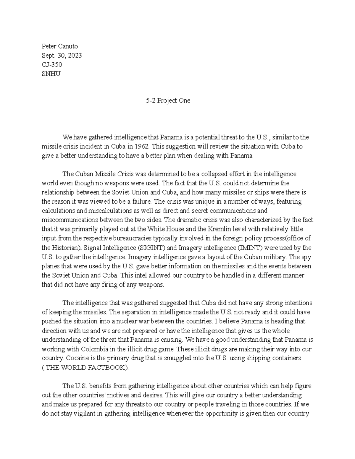 CJ-350 5-2 Project One - Peter Canuto Sept. 30, 2023 CJ- SNHU 5-2 ...