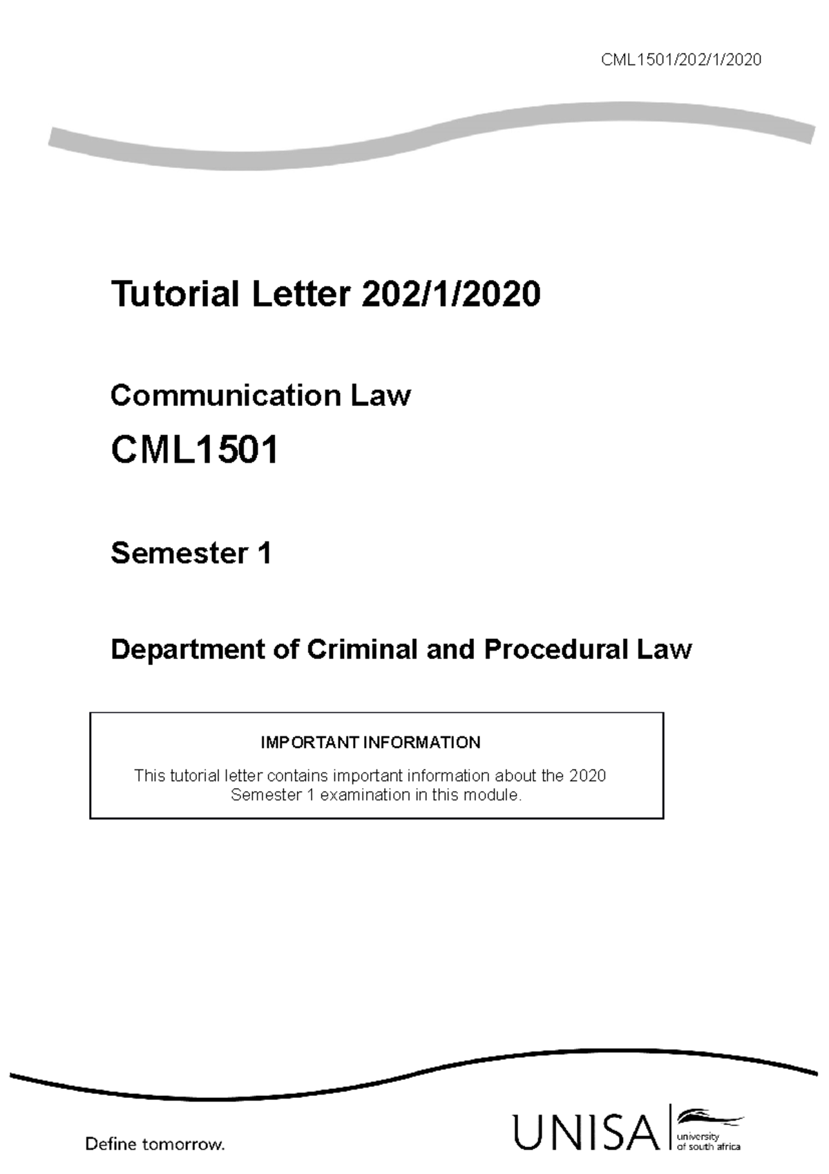 Tut letter 202 CML1501 - CML1501/202/1/ Tutorial Letter 202/1 ...