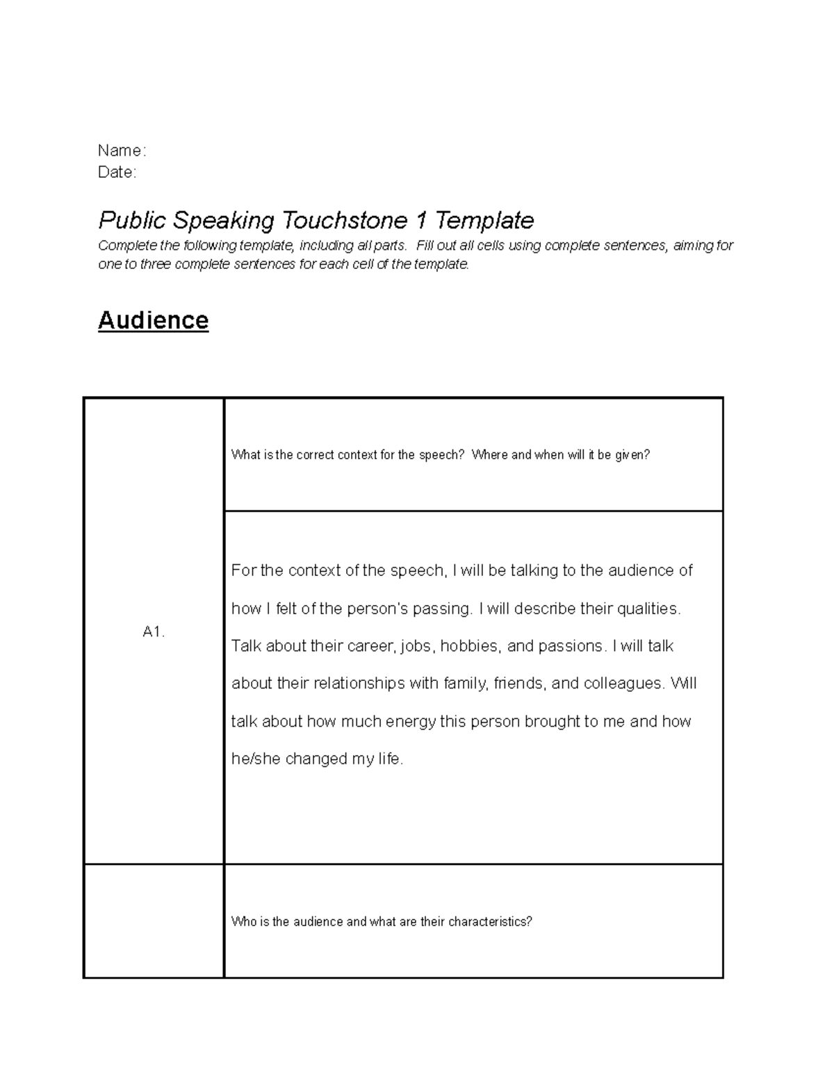 Sophia learning - just to get answers - Name: Date: Public Speaking ...