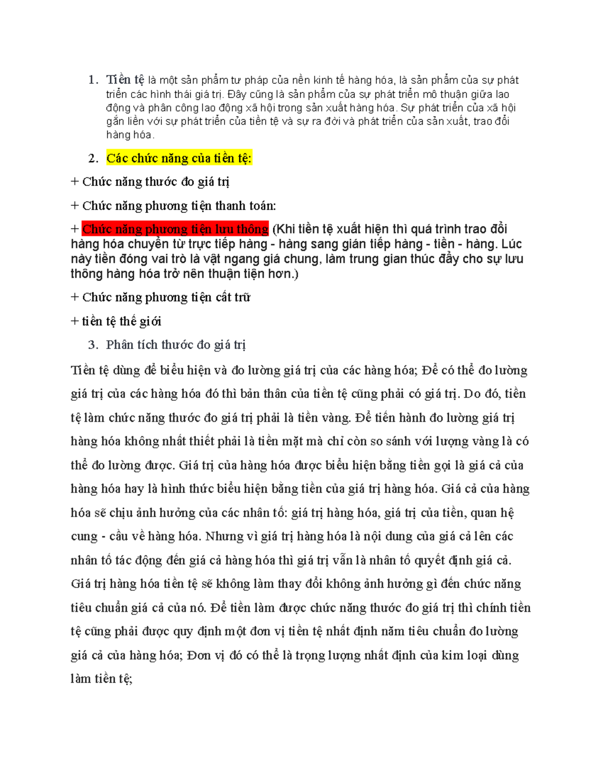 Ktct - hgygy - 1. Tiền tệ là một sản phẩm tư pháp của nền kinh tế hàng ...