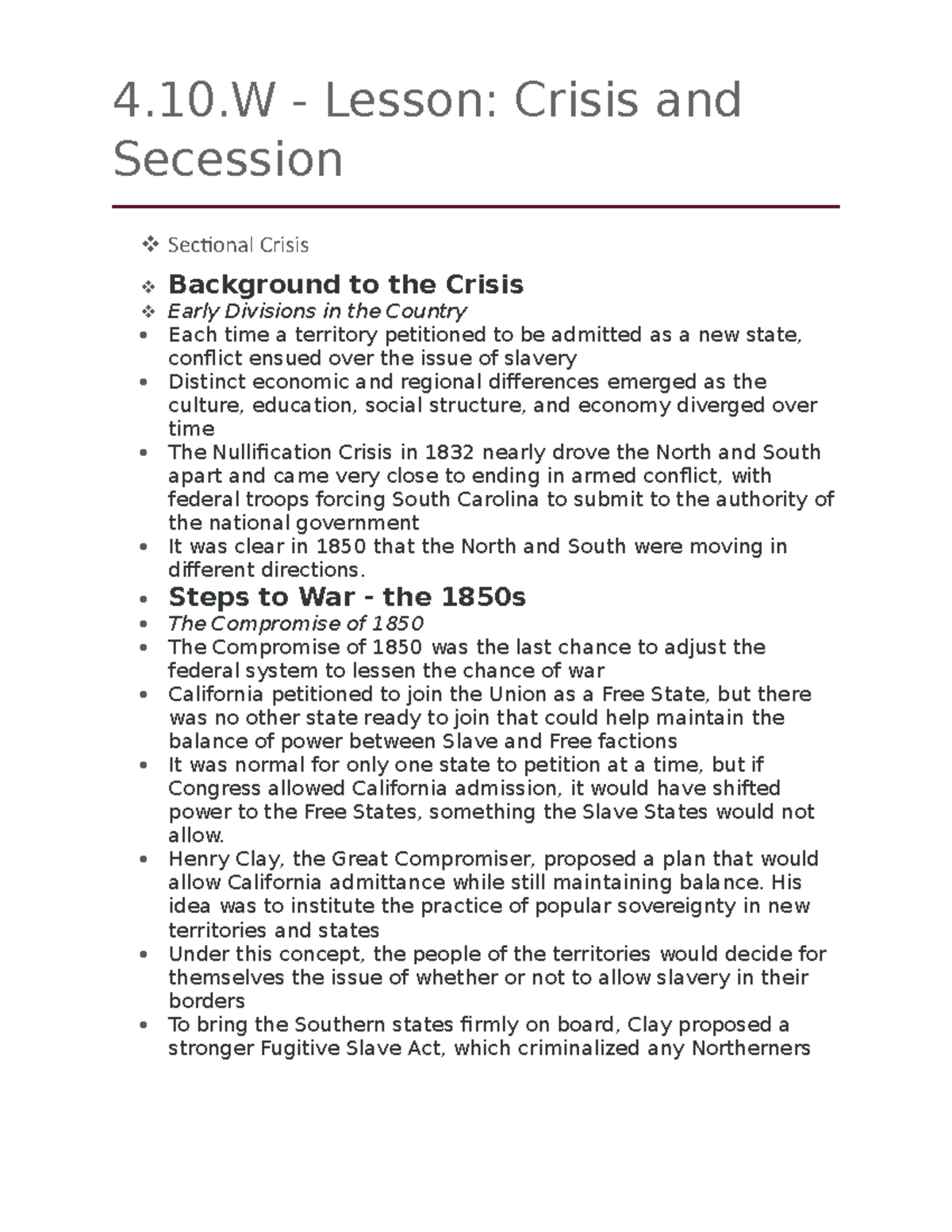 Crisis and Secession copy - 4.10 - Lesson: Crisis and Secession ...