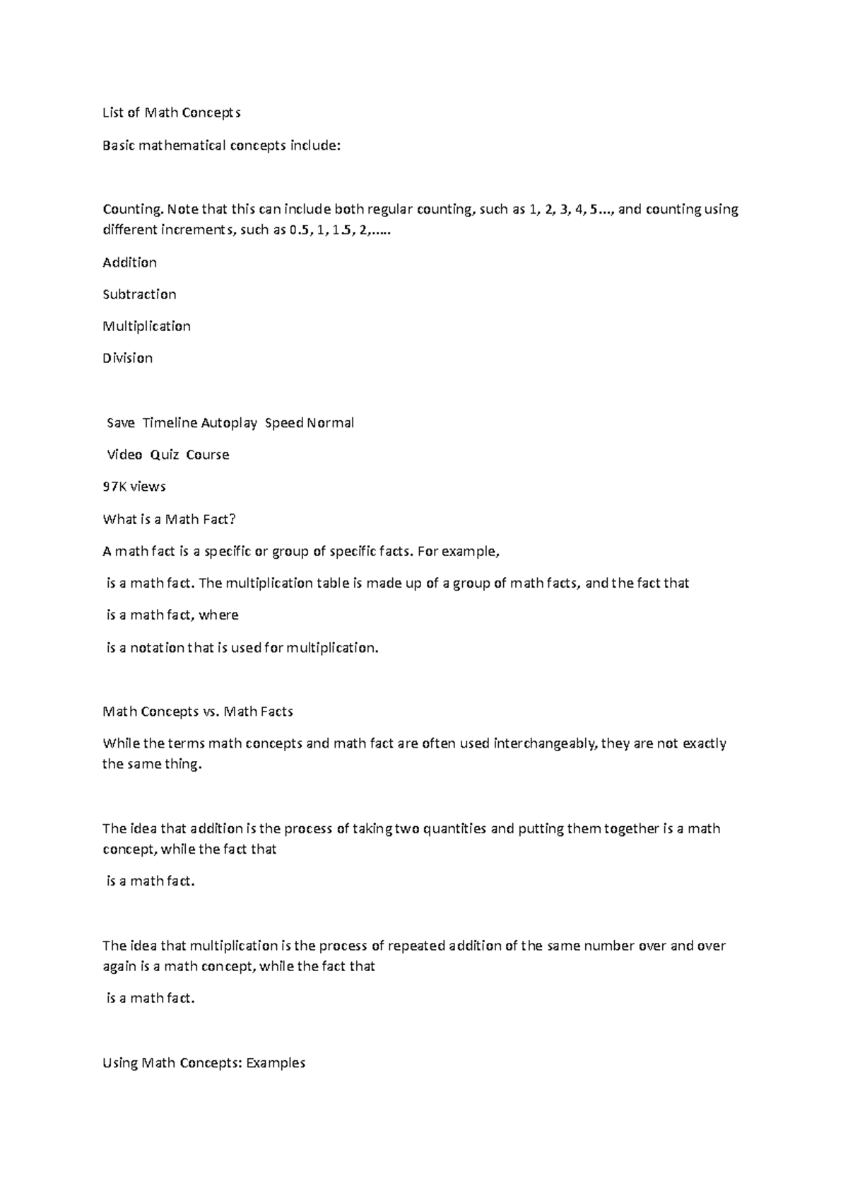 List of Math Concepts - List of Math Concepts Basic mathema琀椀cal ...