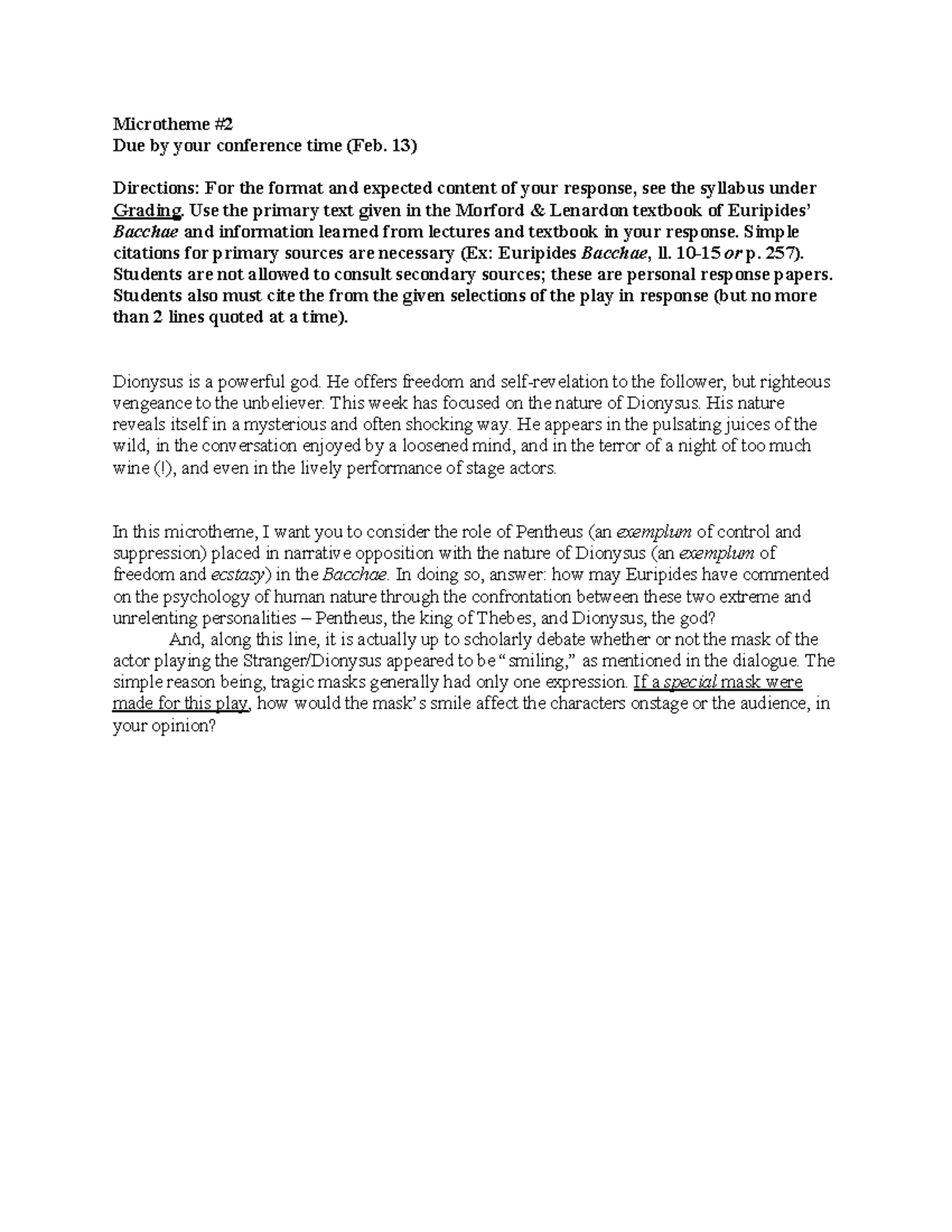 Microtheme 2 - .greek myth - Microtheme # 2 Due by your conference time ...