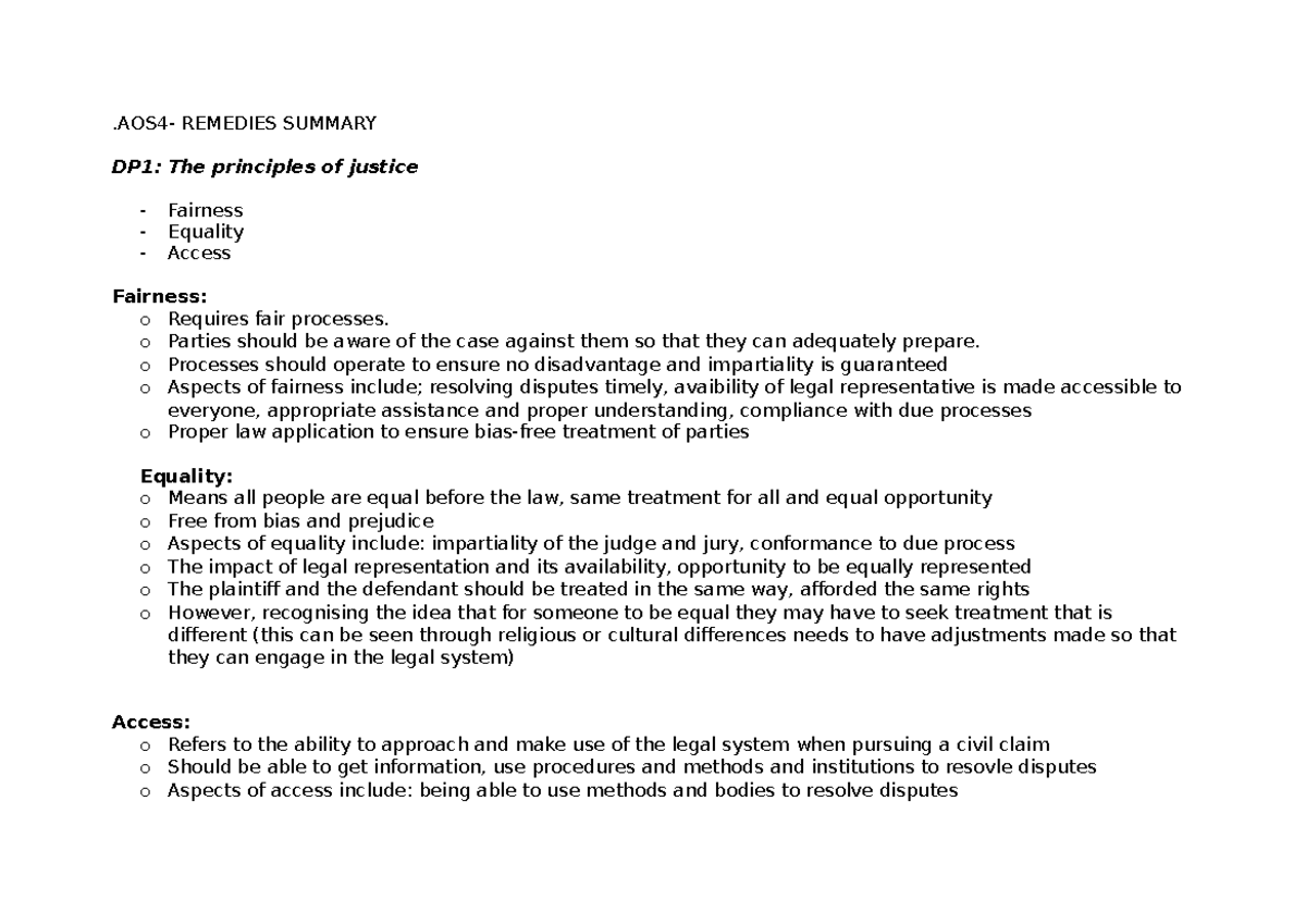 AOS4 notes - .AOS4- REMEDIES SUMMARY DP1: The principles of justice ...