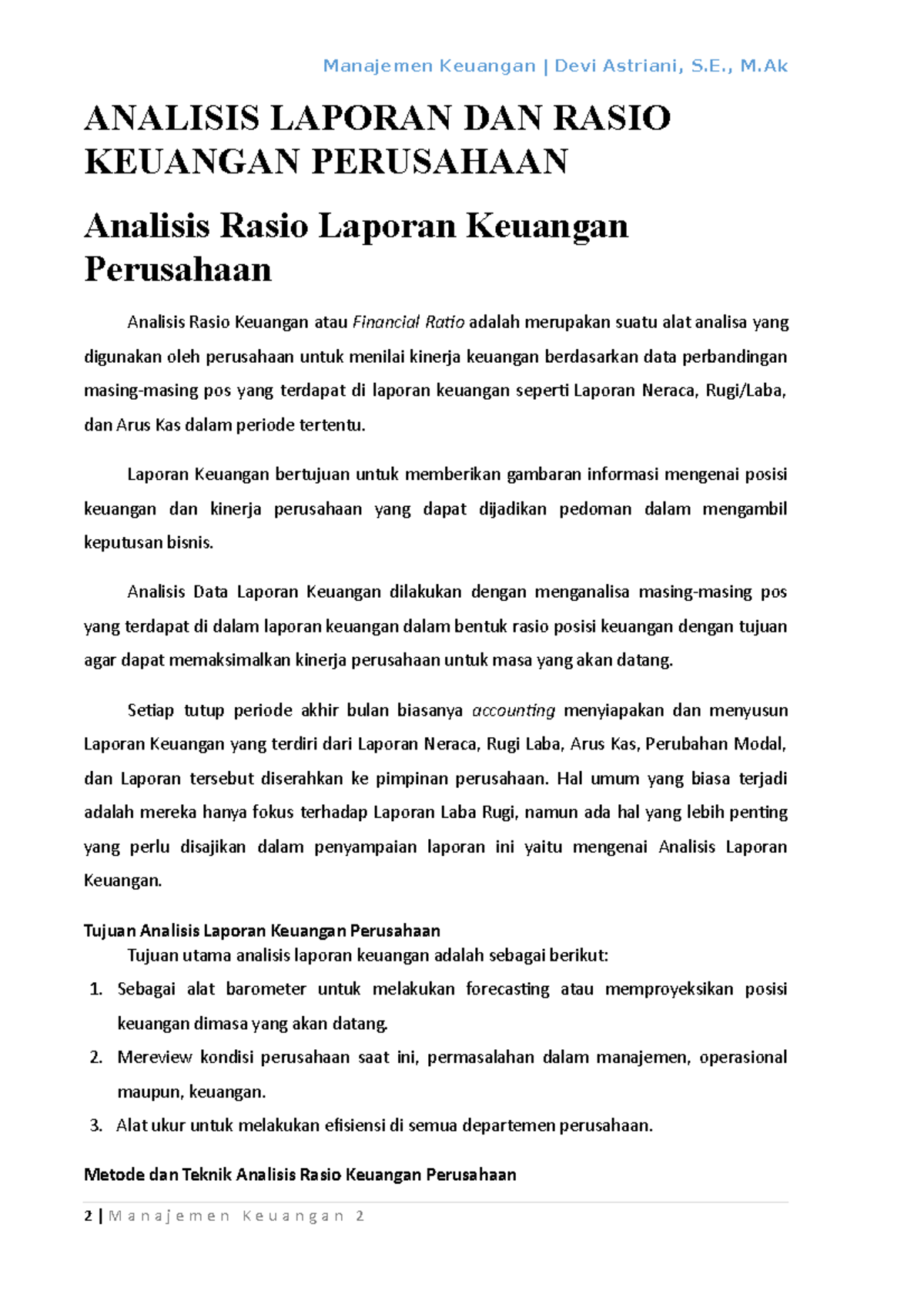 Analisis Laporan DAN Rasio Keuangan Perusahaan - ANALISIS LAPORAN DAN ...