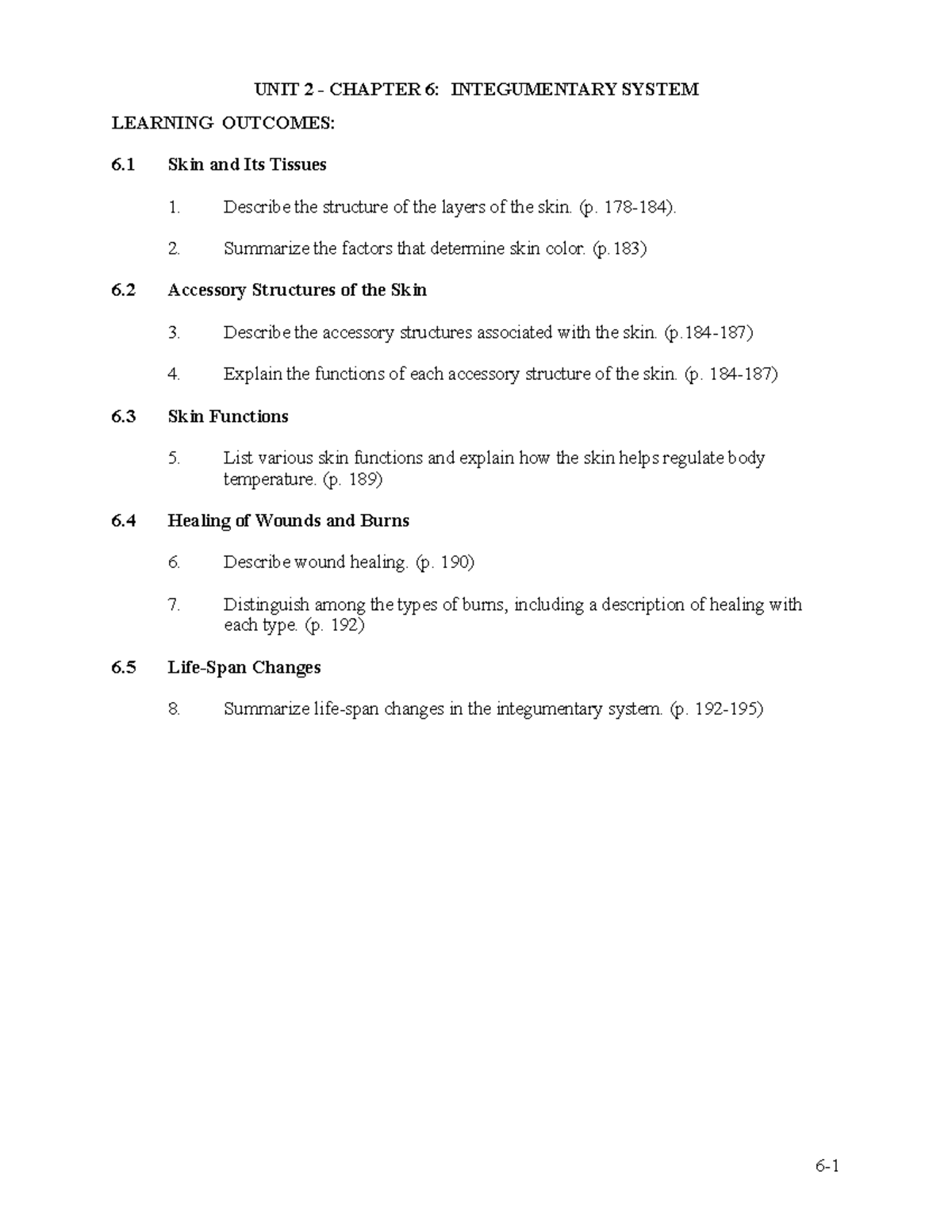 CH.6 outline A&P 1 - lecture notes on The Integumentary System and ...