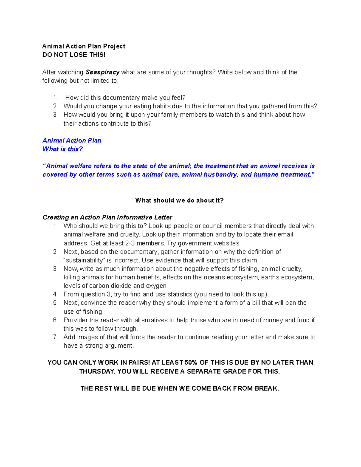 Animal Action Plan Project What Should We Do About It Creating An 