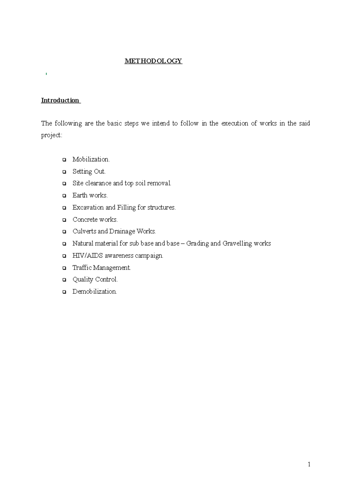 Work Methodology - Brief Description - METHODOLOGY Introduction The ...