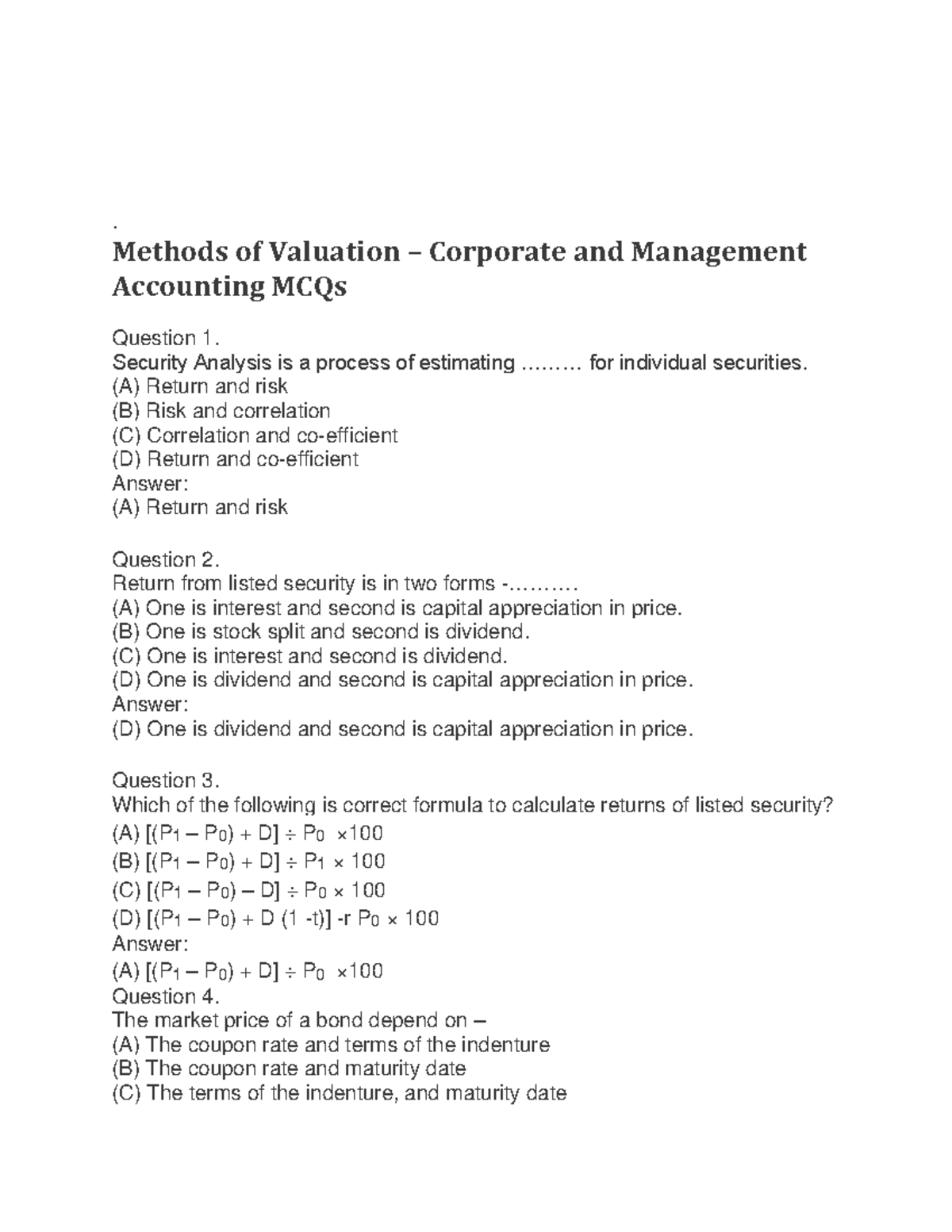 Method of valuation - Notes - . Methods of Valuation – Corporate and ...