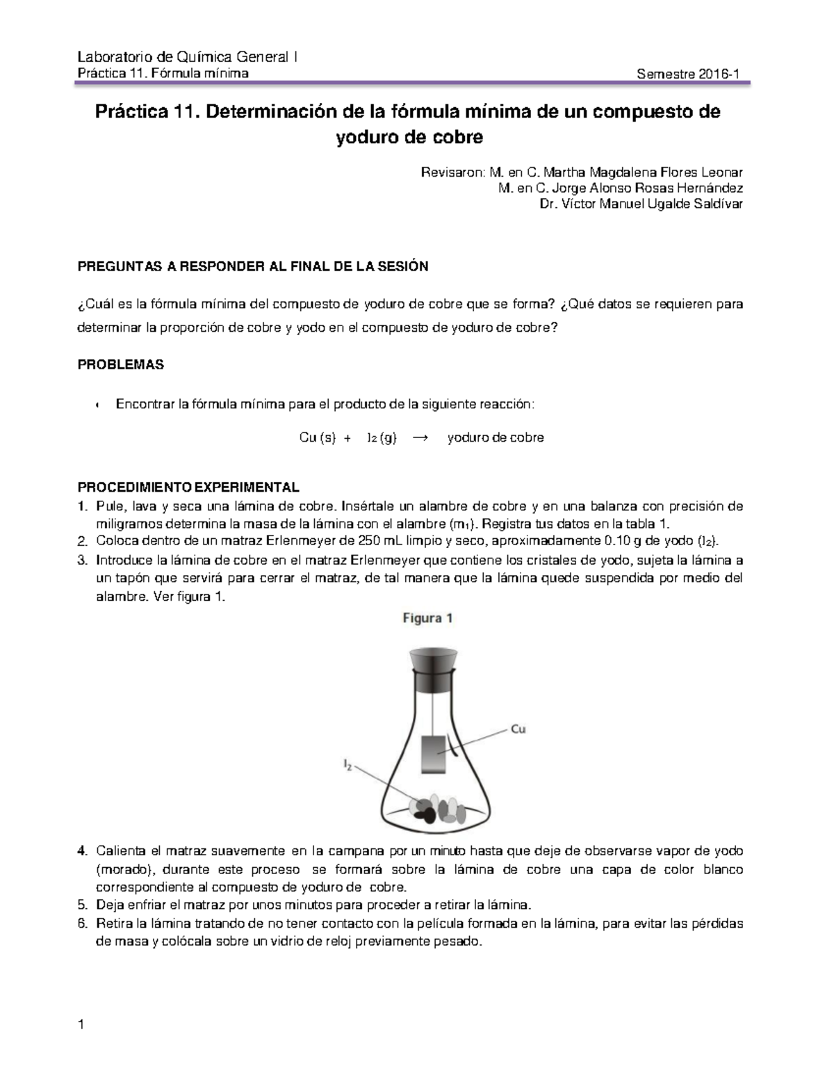 Práctica 11 Fórmula mínima Sem 2016-1 - Laboratorio de Química General ...