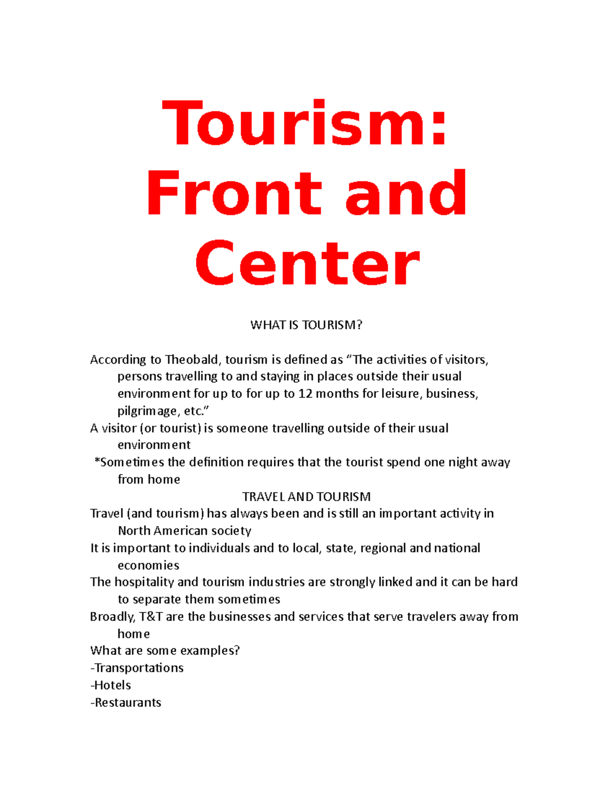 Chapter 13 Outlines - Summary Foundations of Hospitality and Tourism ...