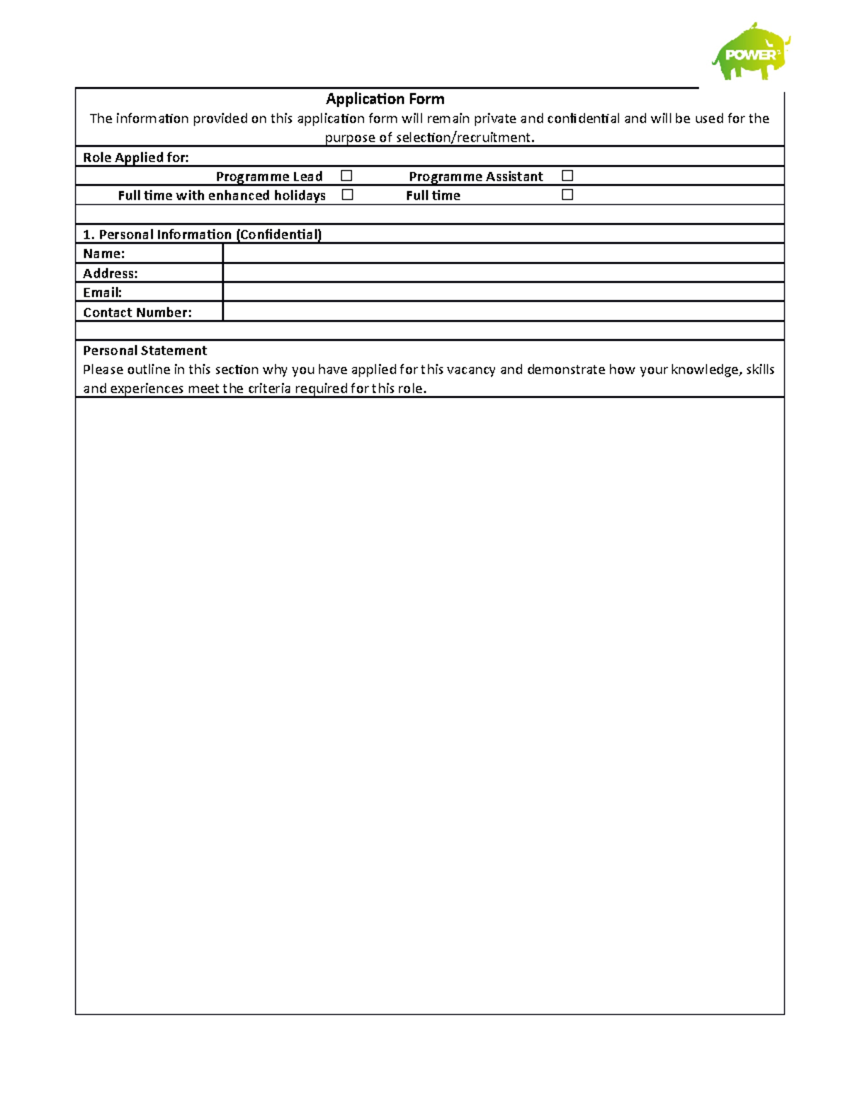 Applicationform - yes - Application Form The information provided on ...