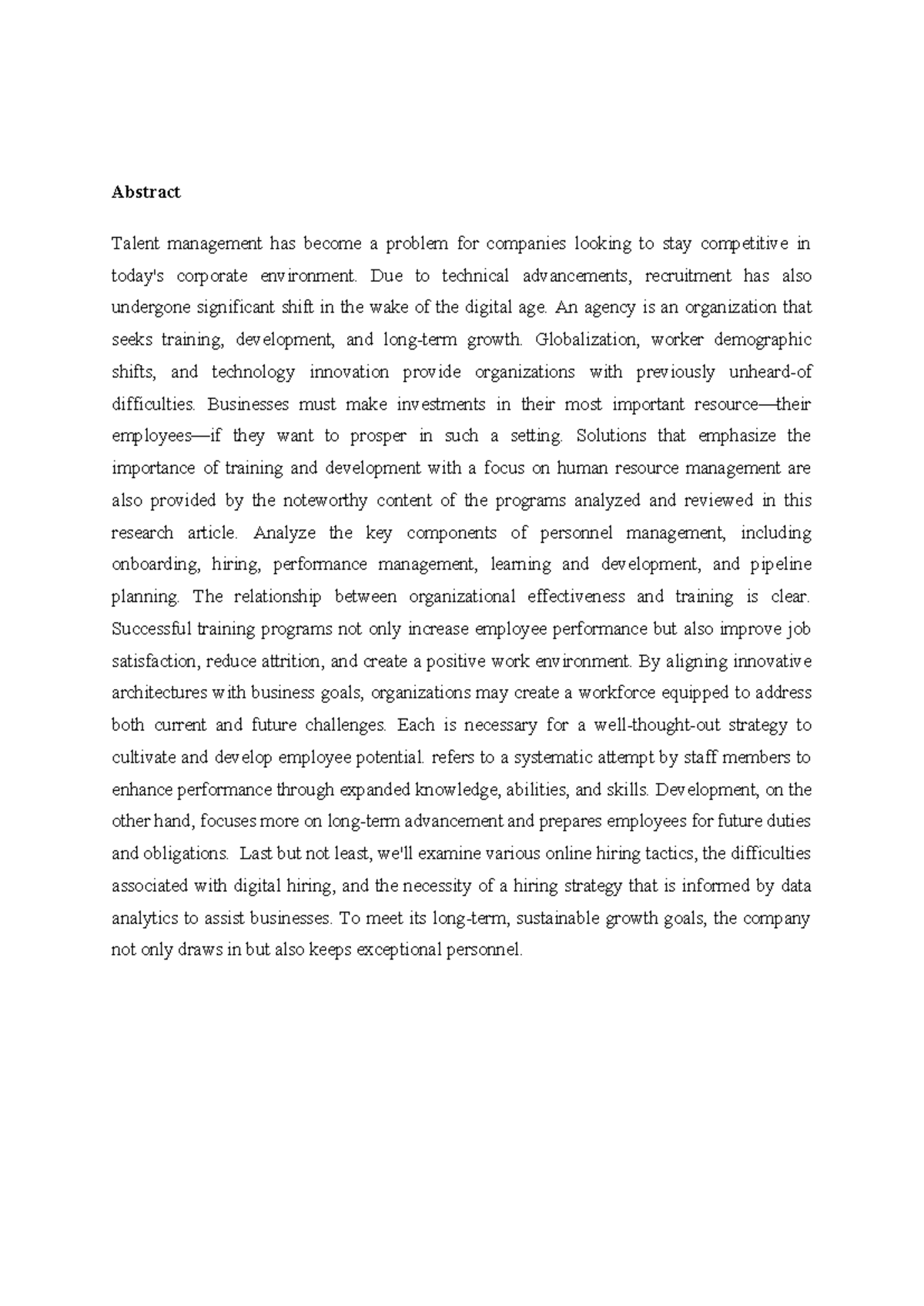 Outline các phần làm bài - Abstract Talent management has become a ...