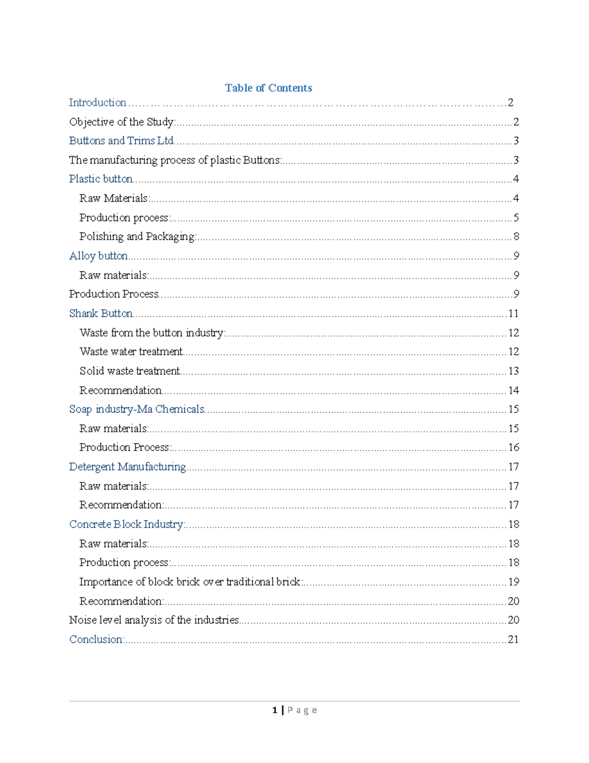 Industrial tour - Report for field visit - Table of Contents Objective ...