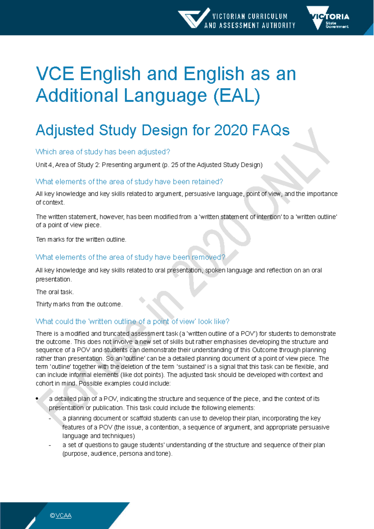 2020FAQs English EALAdjusted Study Design - VCE English and English as ...