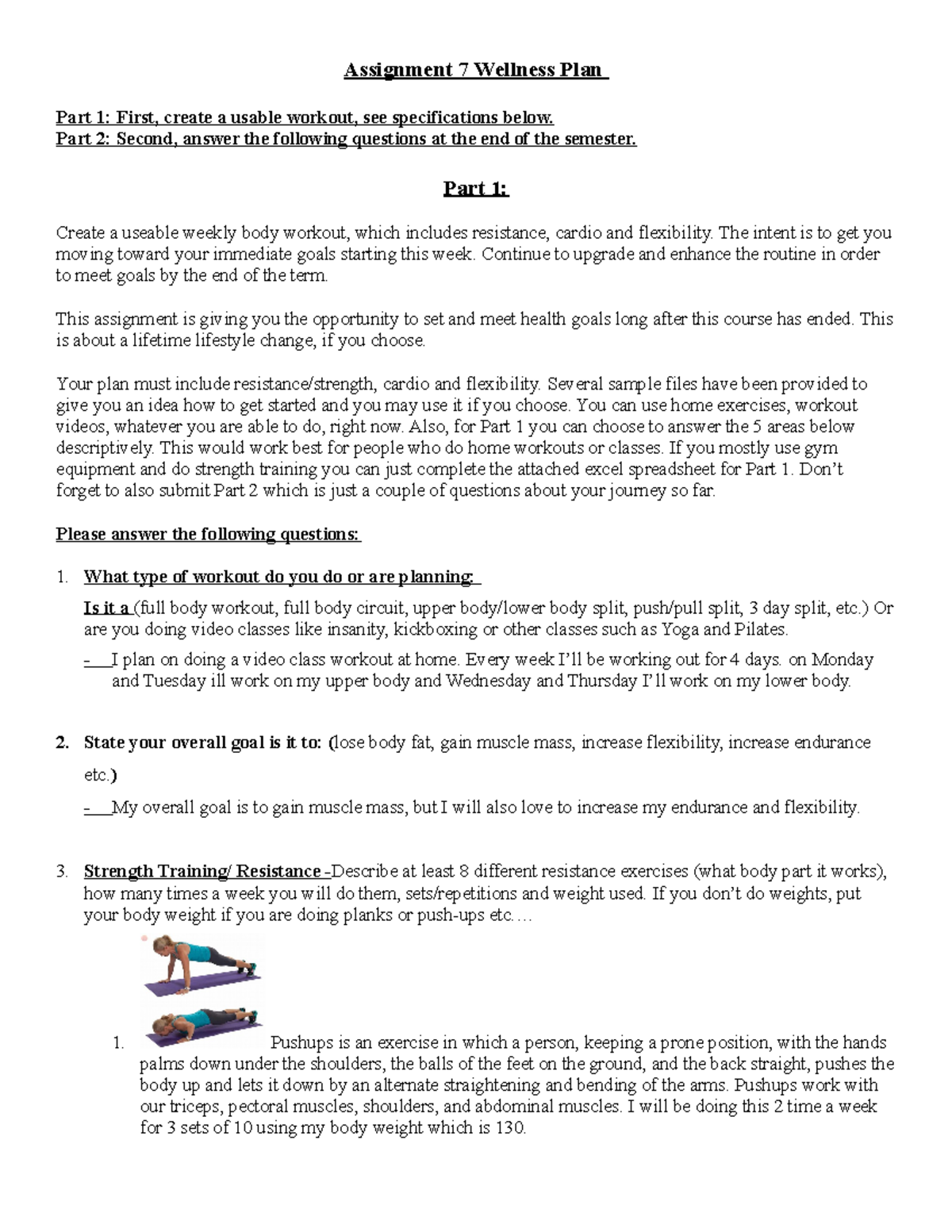 Wellness Assignment 7 Instructions - Assignment 7 Wellness Plan Part 1 ...