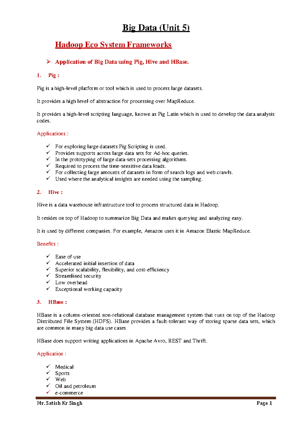Notes 5 Unit Big Data Big Data Unit 5 Hadoop Eco System Frameworks Application Of Big Data