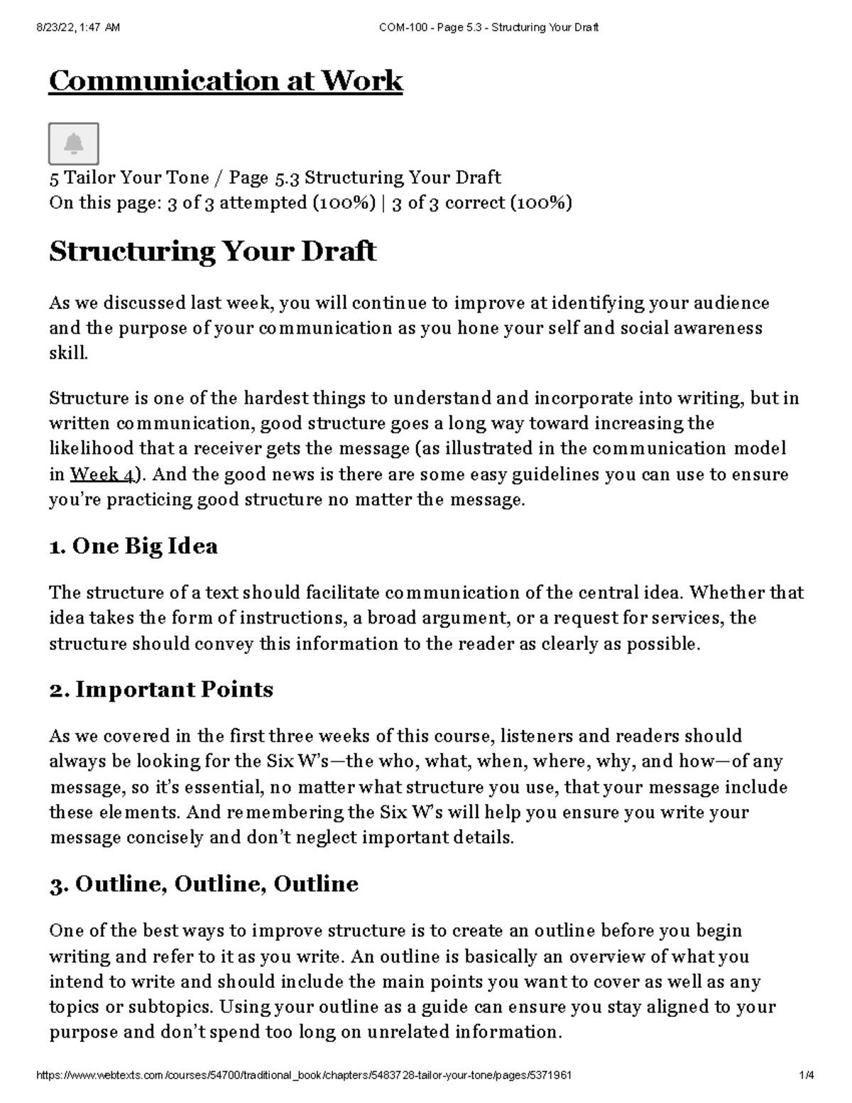 COM-100 - Page 5.3 - Structuring Your Draft - Communication at Work 5 ...