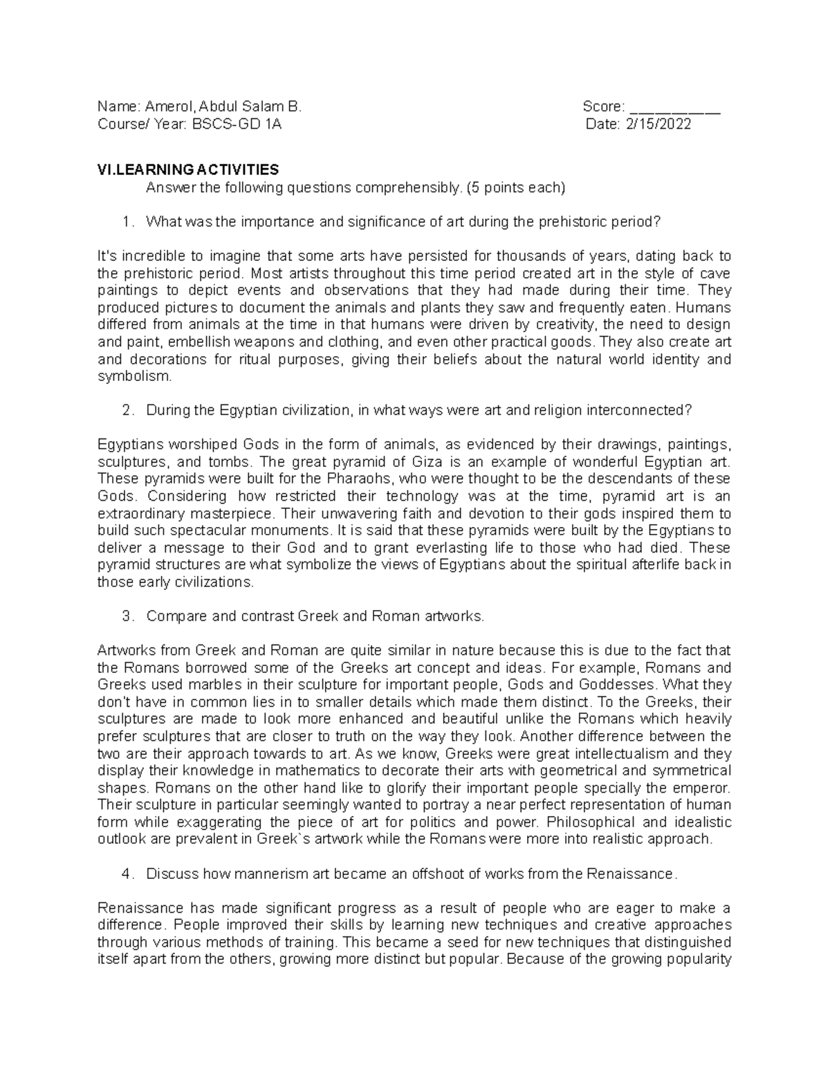 Output Module 5 Amerol Abdul Salam BSCS GD 1A GE ARTS - Name: Amerol ...