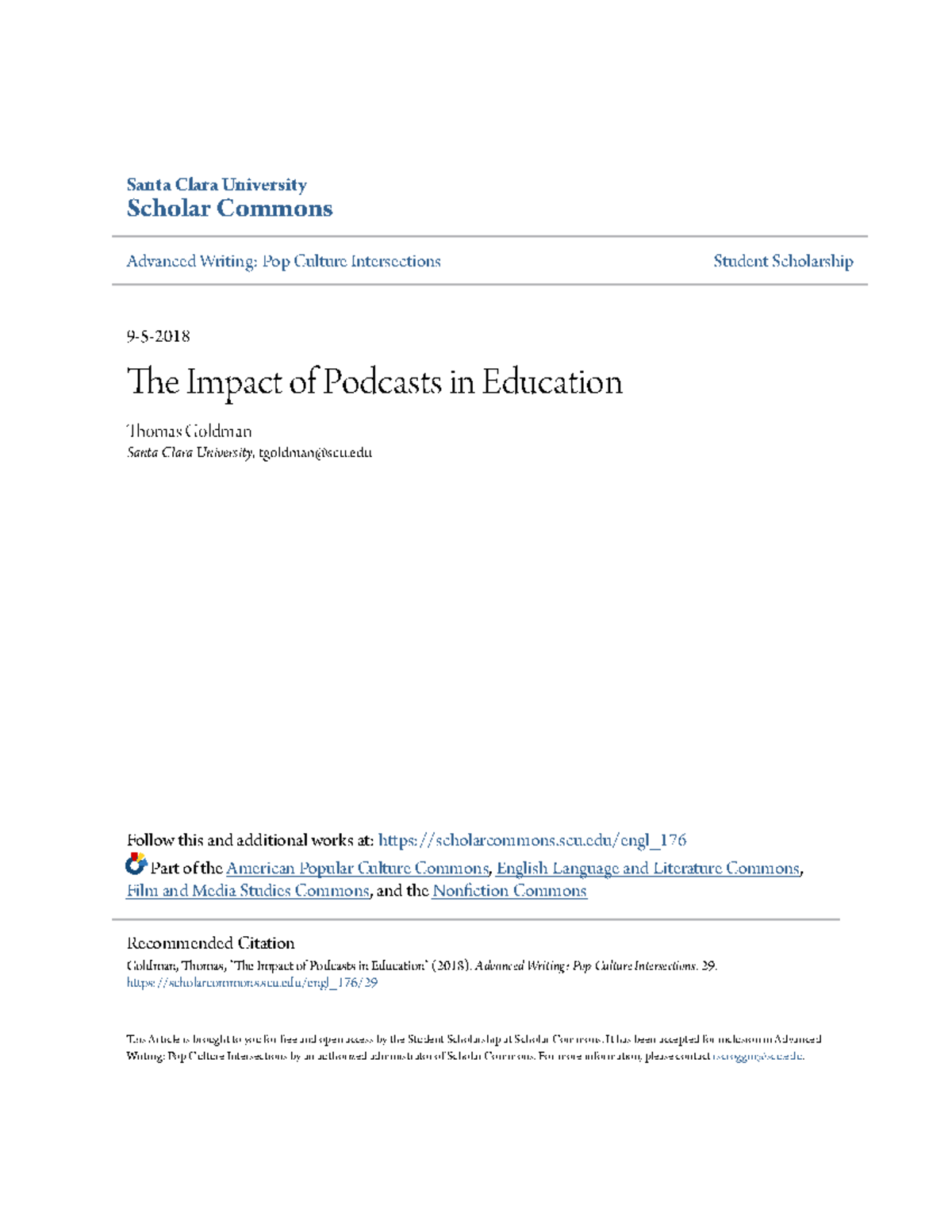 The Impact of Podcasts in Education - Santa Clara University Scholar ...
