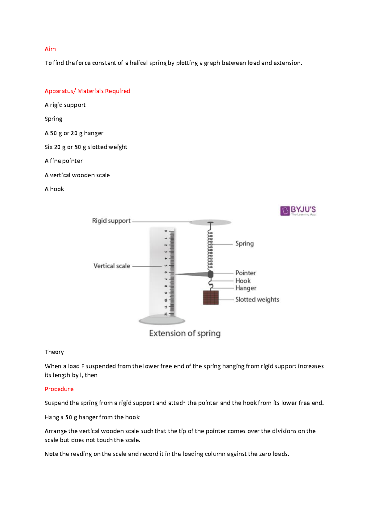 Aim - best experiment - Aim To find the force constant of a helical spring by plotting a graph ...