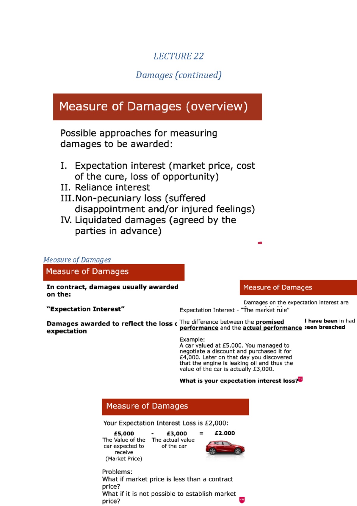 Law of contract Lecture 22 Damages Continued 2020-21 - LECTURE 22 ...