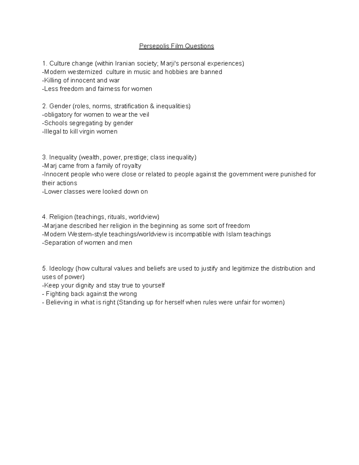 Film Questions for film - Persepolis Film Questions Culture change ...