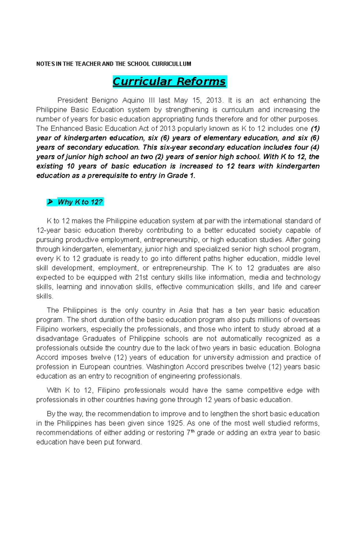 Curricular Reforms - The is a lecture notes in the Curriculum Refors of ...