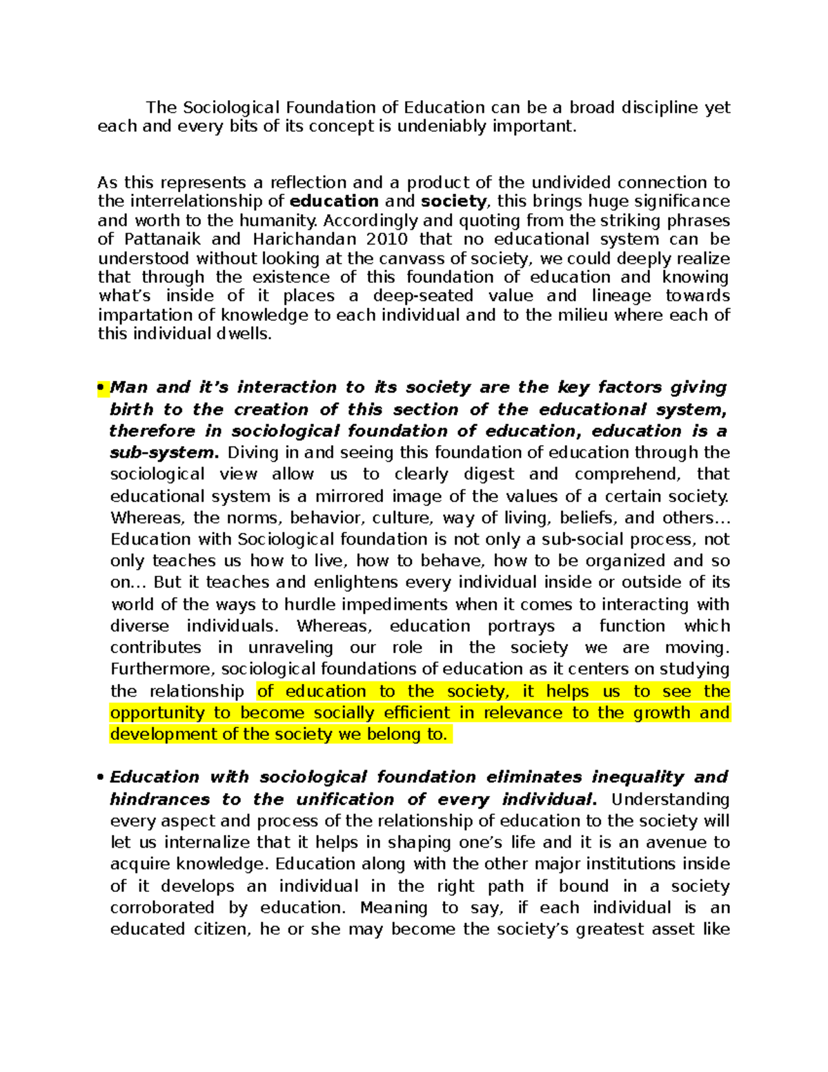 The Sociological Foundation of Education can be a broad discipline yet ...