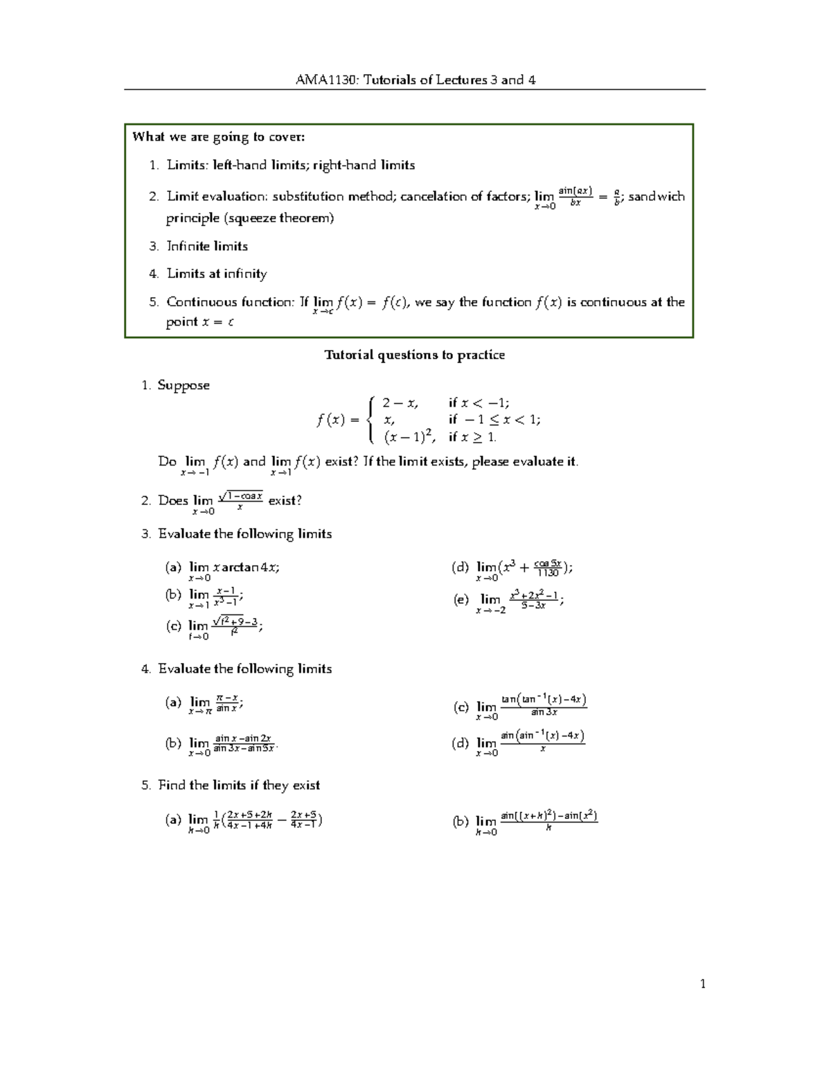 Exercise of Lecture 3ab - AMA1130: Tutorials of Lectures 3 and 4 What ...
