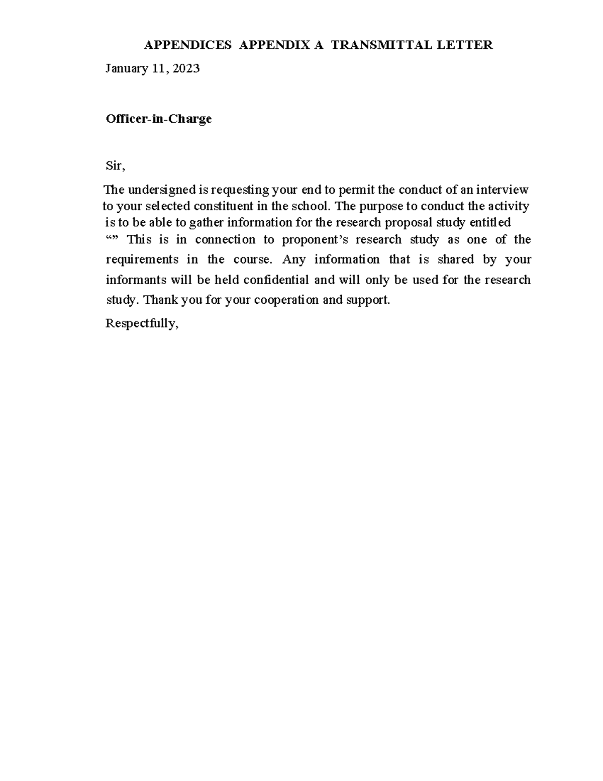 Appendices Example - APPENDICES APPENDIX A TRANSMITTAL LETTER January ...