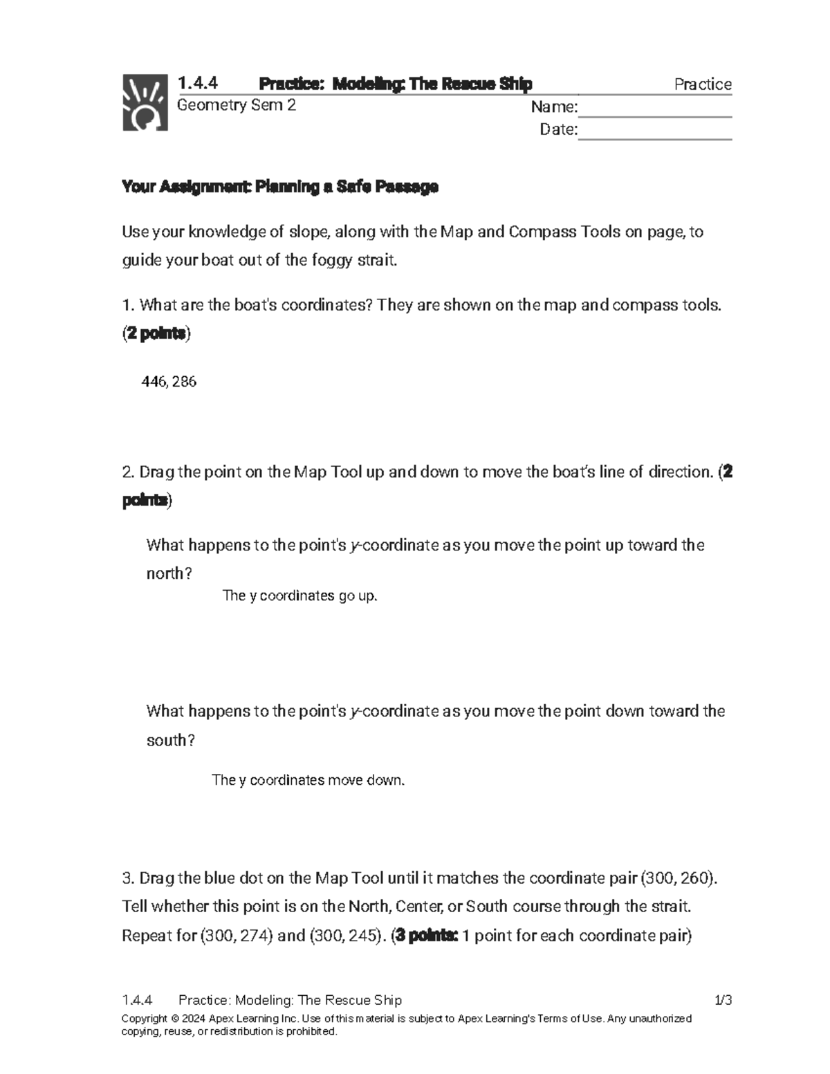 1.4.4 Practice Assignments for geometry. All completed and ready for ...
