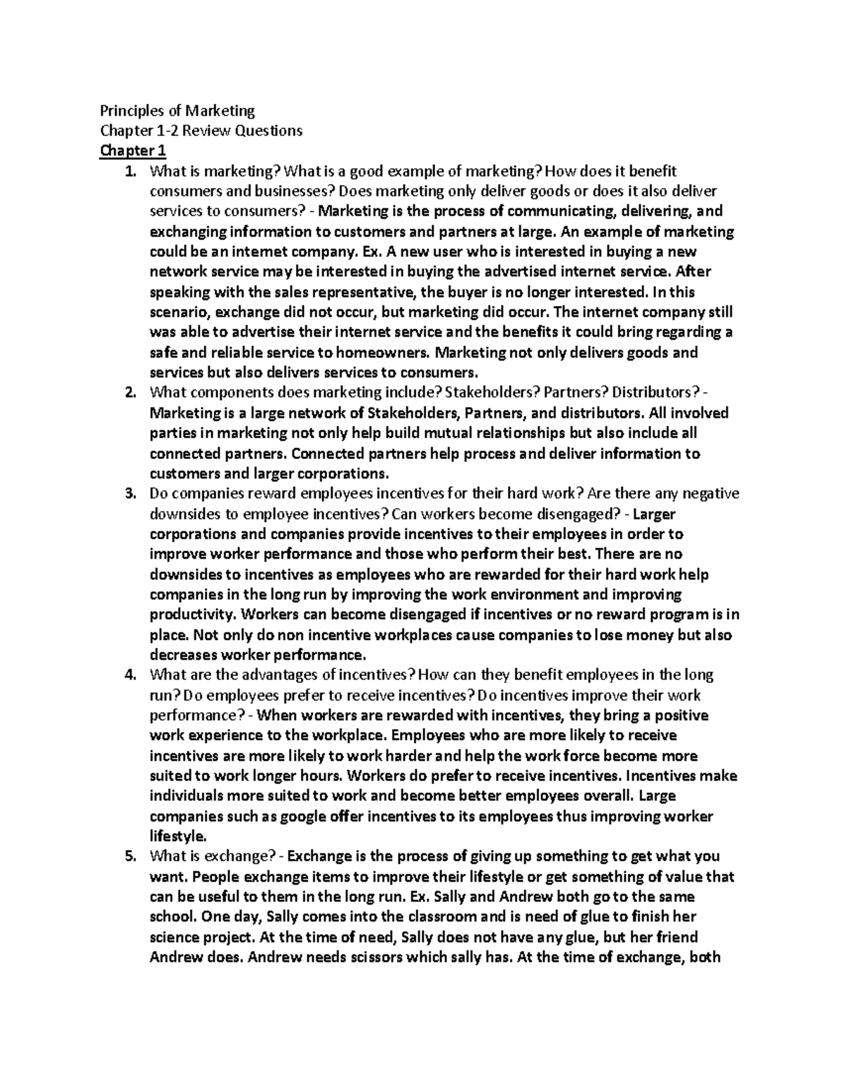 Principles of Marketing chapter 1 review questions - Principles of ...