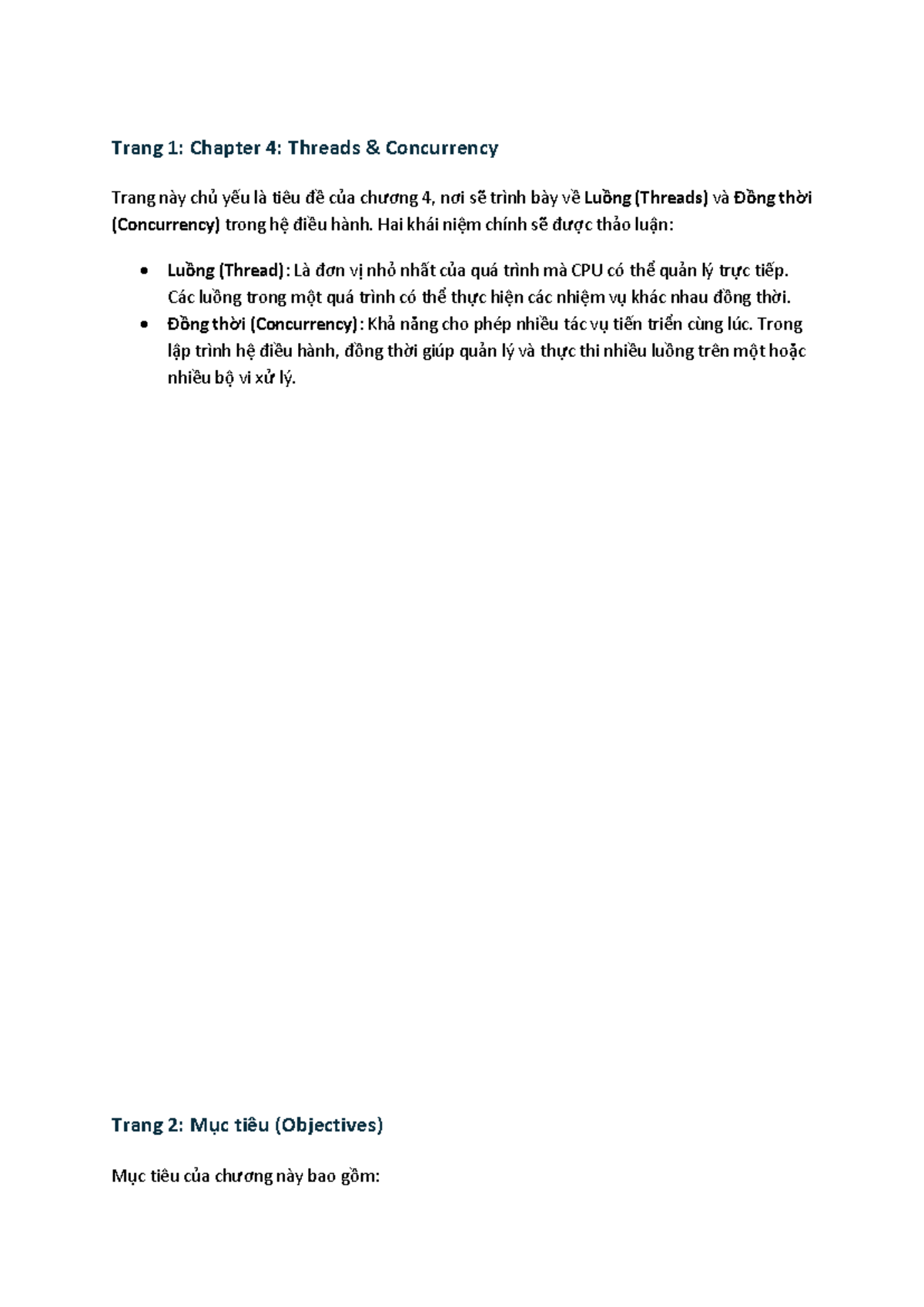 Thread operate system - Trang 1: Chapter 4: Threads & Concurrency Trang này chủ yếu là tiêu đề ...