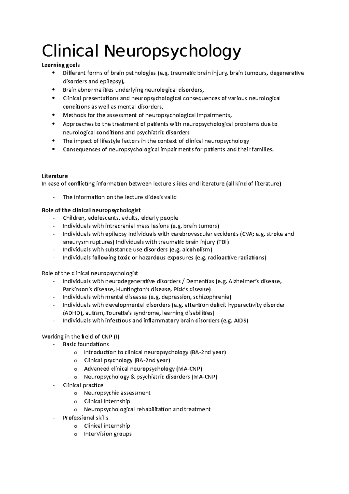 Clinical Neuropsychology slides - Clinical Neuropsychology Learning ...