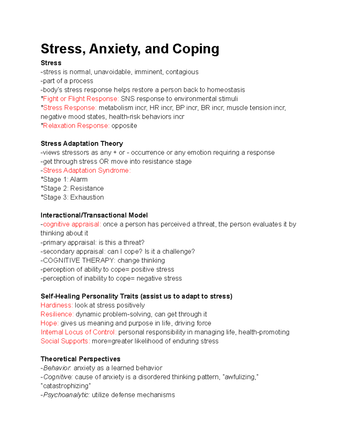 Module 6 - mental health nursing lecture notes - Stress, Anxiety, and ...