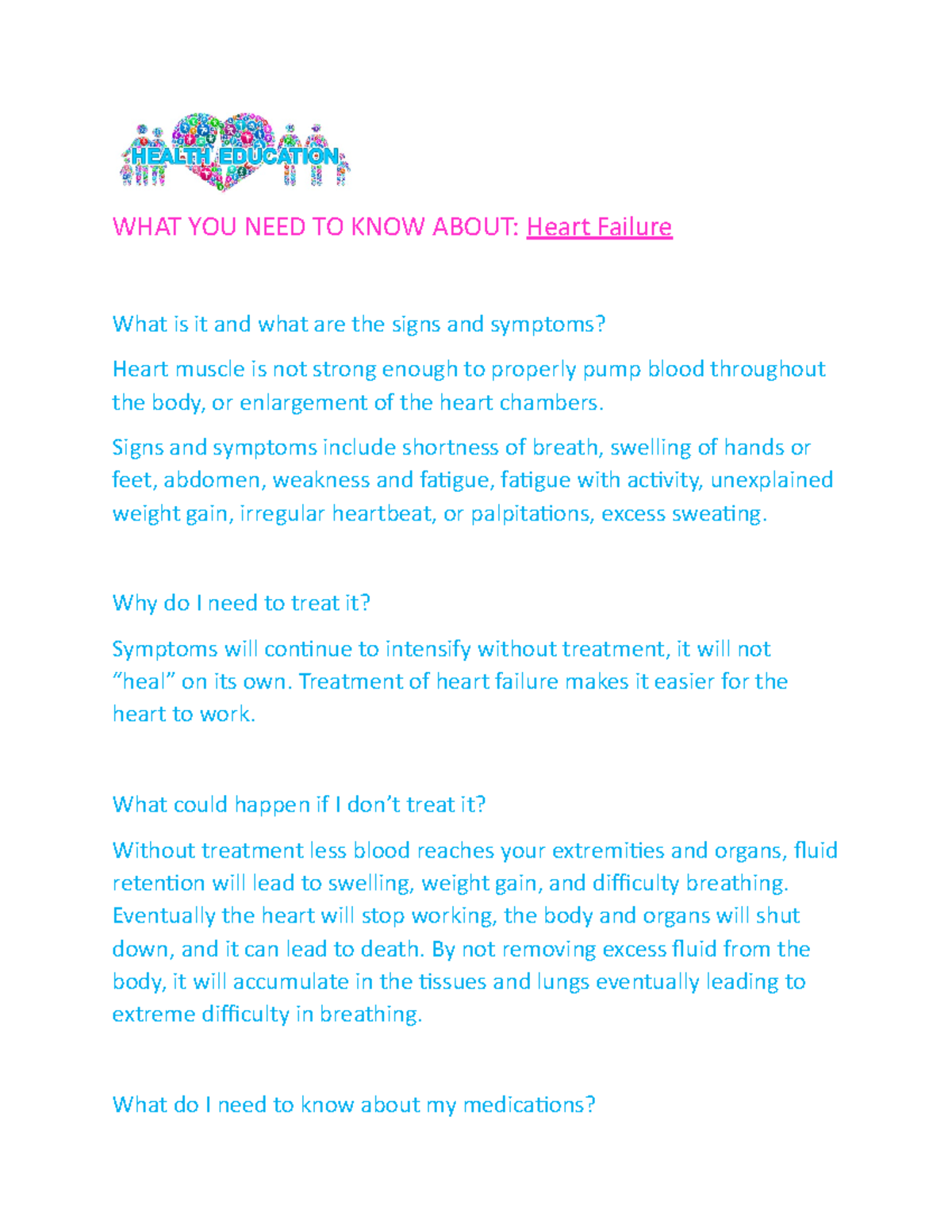 Heart failure - Patient education form - WHAT YOU NEED TO KNOW ABOUT ...