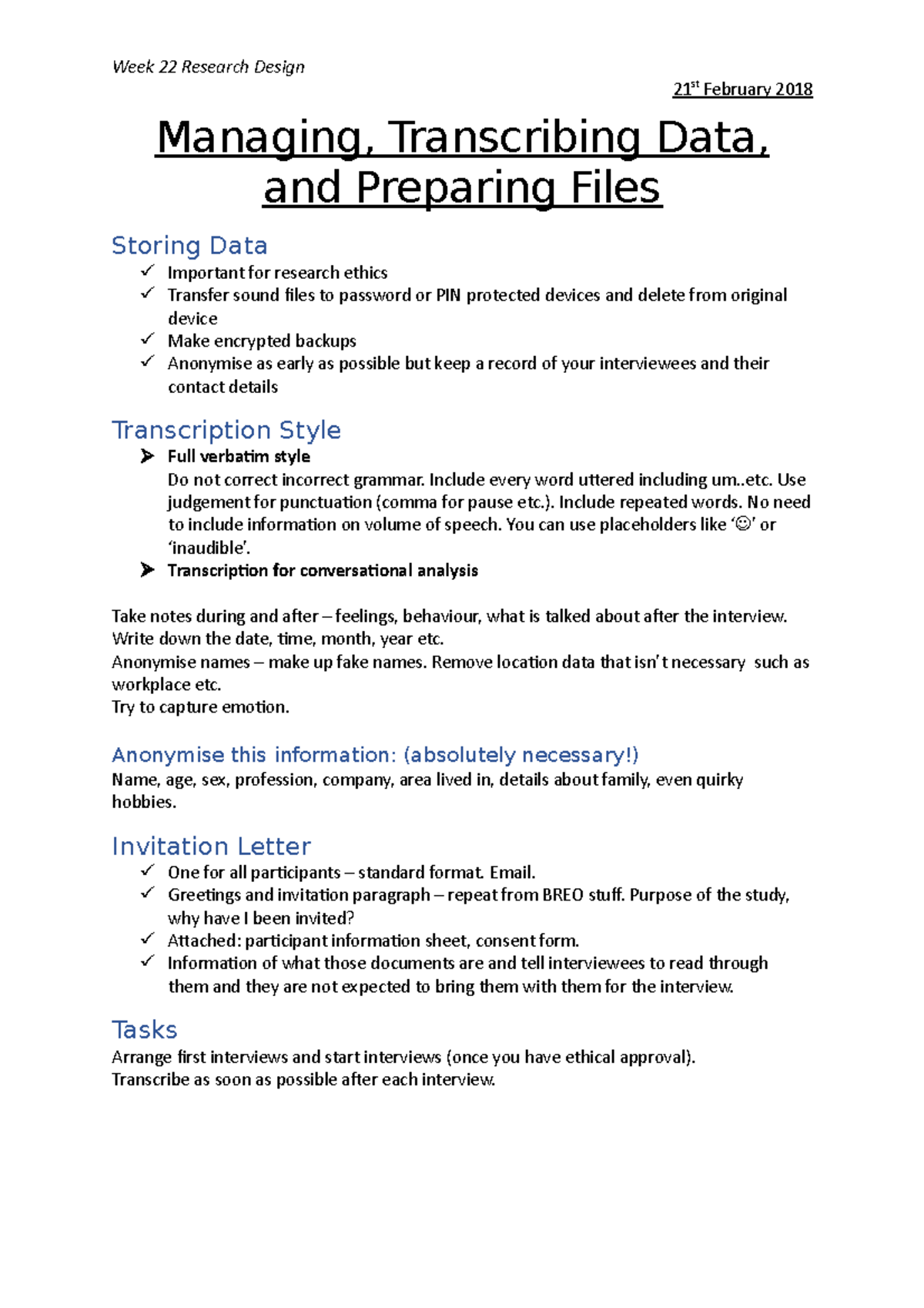 Managing, Transcribing Data, and Preparing Files - Week 22 Research ...