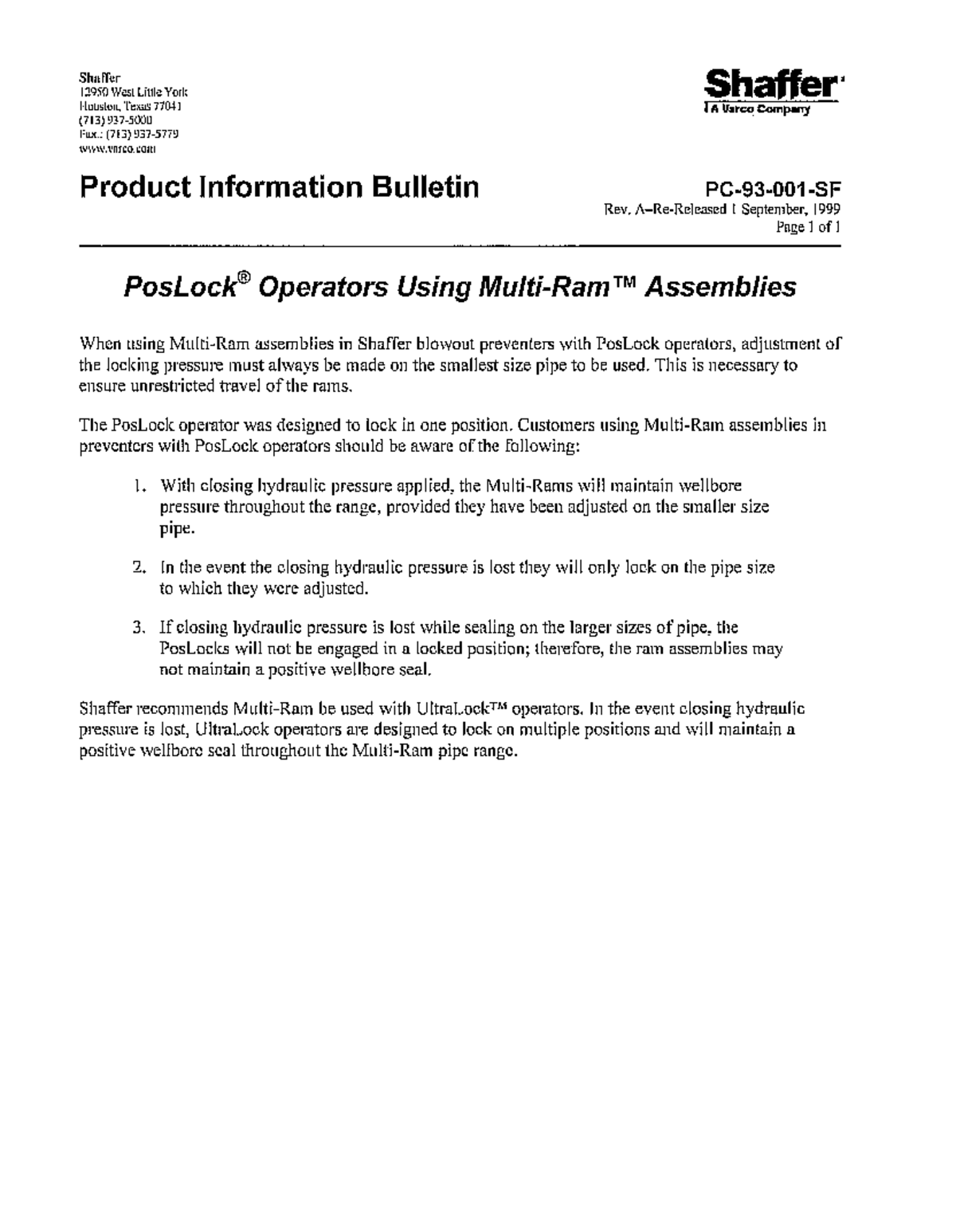 Poslock Operators Using Multi-Ram Assemblies - Well Control - Studocu