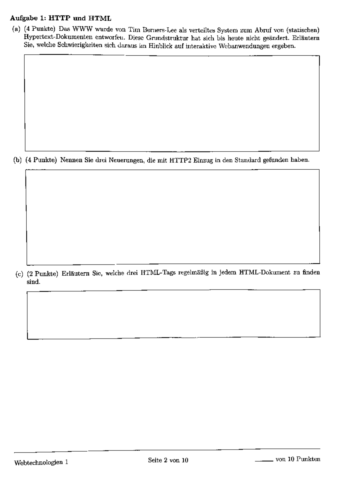 Webtech 1 - Probeklausur - 2020 - Webtechnologien 1 - Studocu