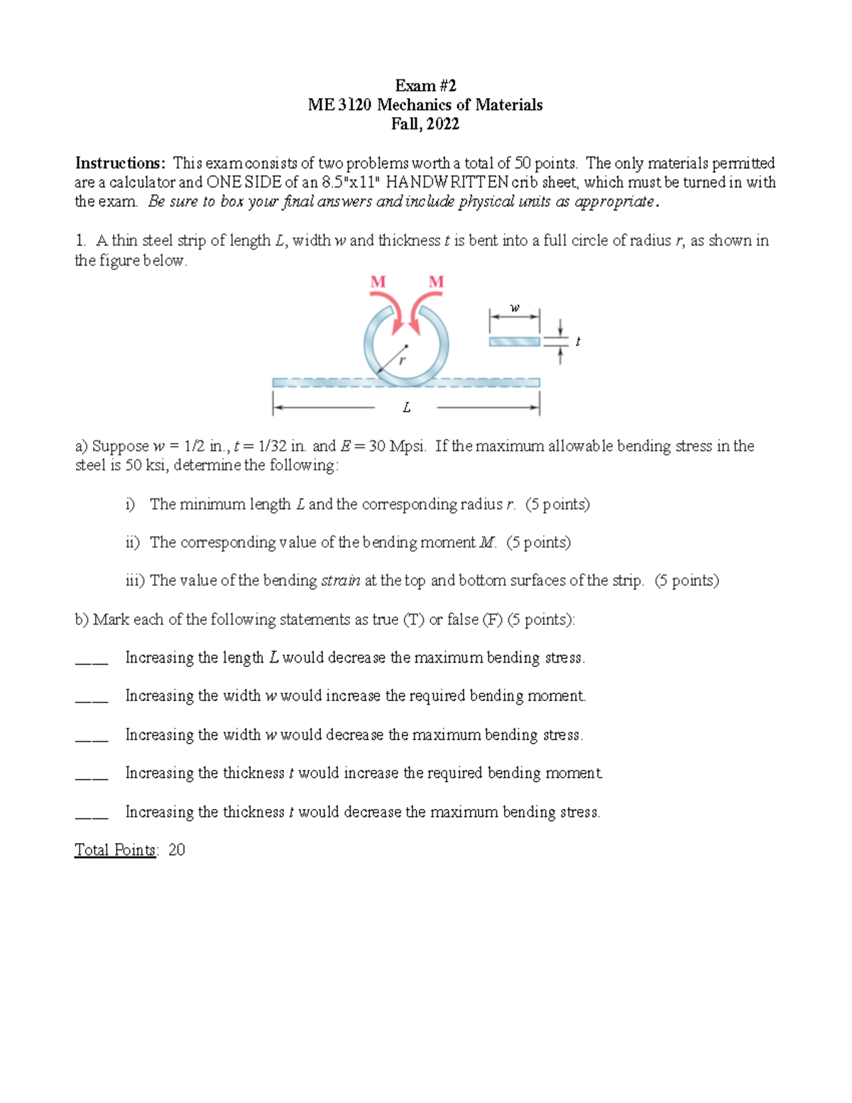ME 3120 Exam 2 Fall 2022 - SECOND MID-TERM EXAM - Exam # ME 3120 ...