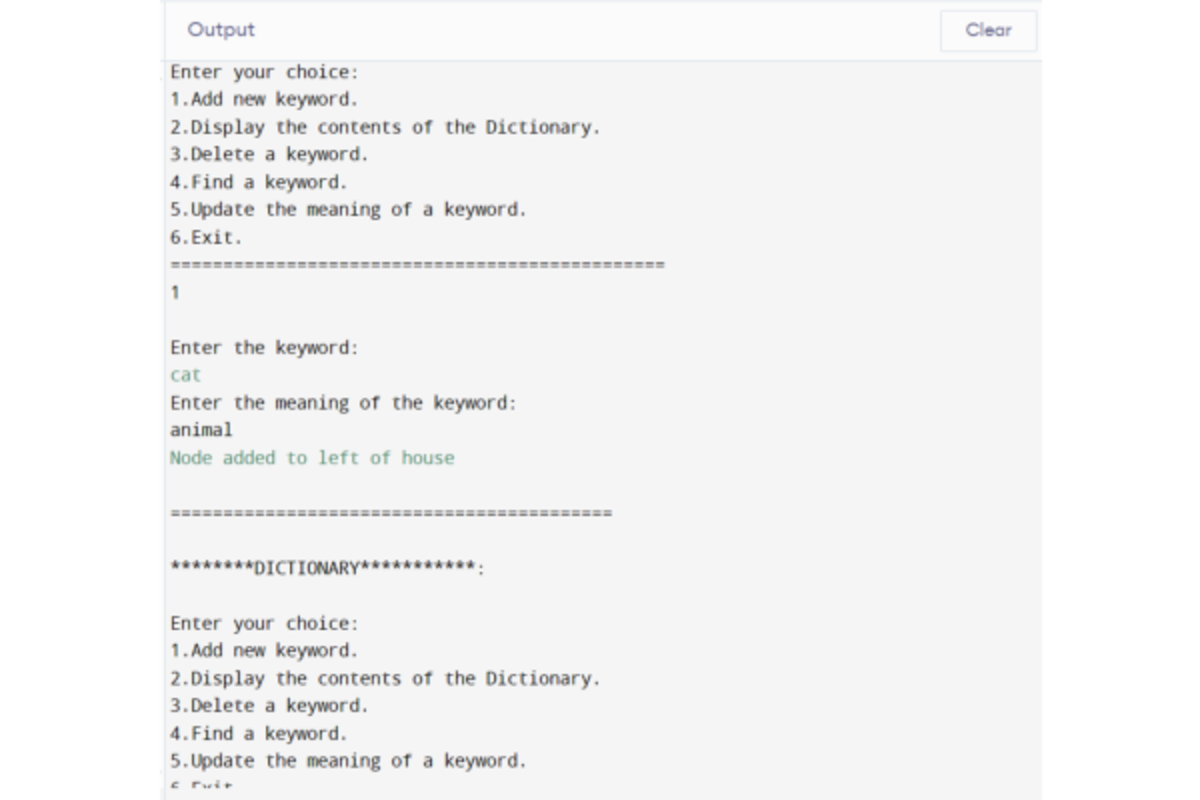 ‎Whats App 3 - Source code - Output Clear Enter your choice: 1. Add new keyword. 2. Display the ...