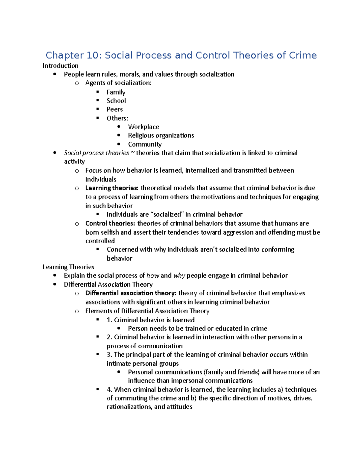 Chapter 10 - Social Process and Control Theories of Crime - Chapter 10 ...