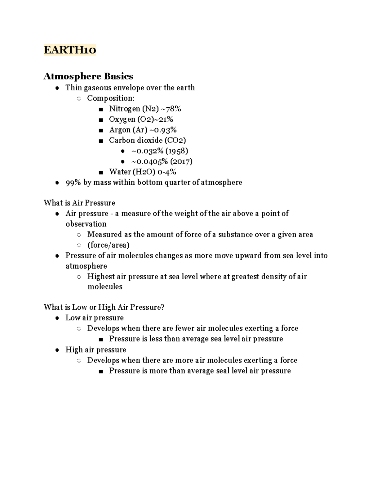 EARTH10 10 17 2022 - These notes are what we discussed in lecture. The ...