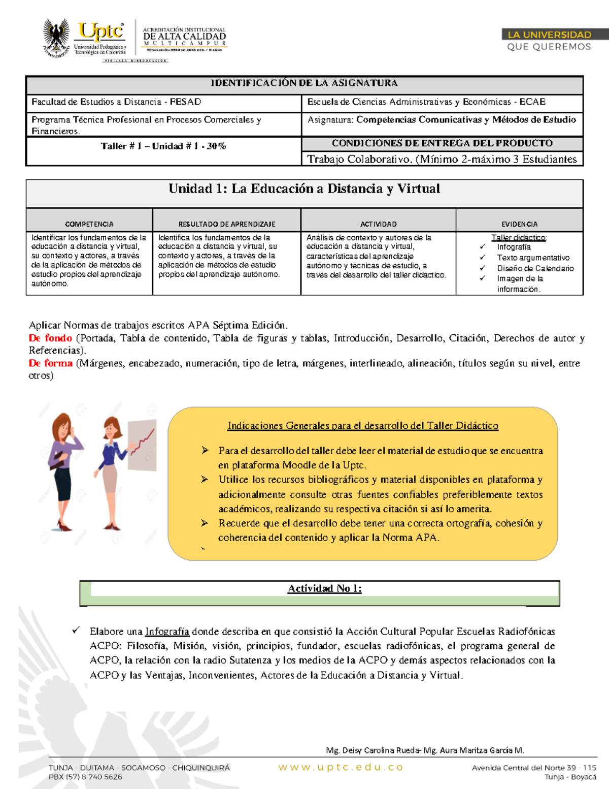 Actividad No1 Competencias Comunicativas TPCF-2 - Mg. Deisy Carolina Rueda- Mg. Aura Maritza ...