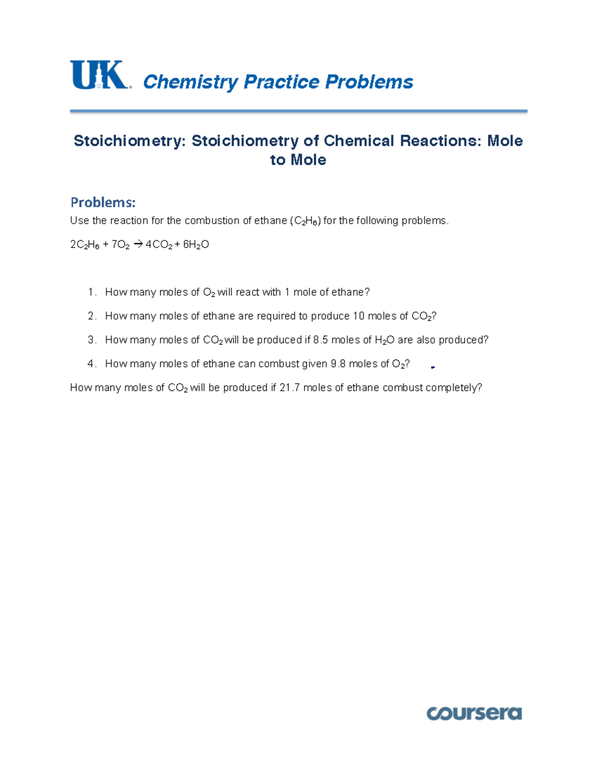 Unit 5 Practice Problems - Stoichiometry: Stoichiometry of Chemical ...