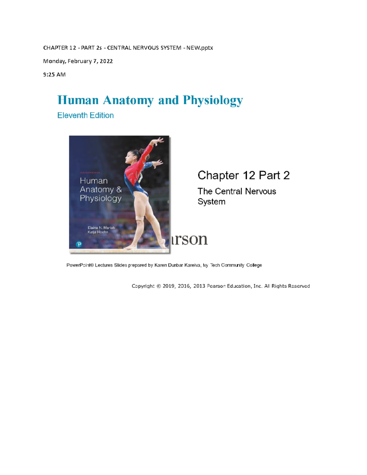 Chapter 12-2-ap2 - notes - CHAPTER 12 PART 2s CENTRAL NERVOUS SYSTEM ...