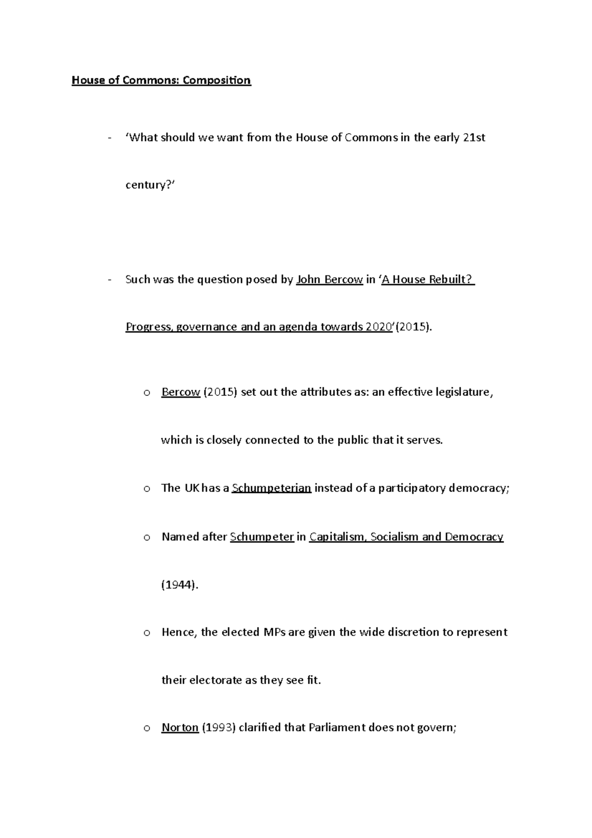 House of Commons Notes - House of Commons: Composition should we want ...