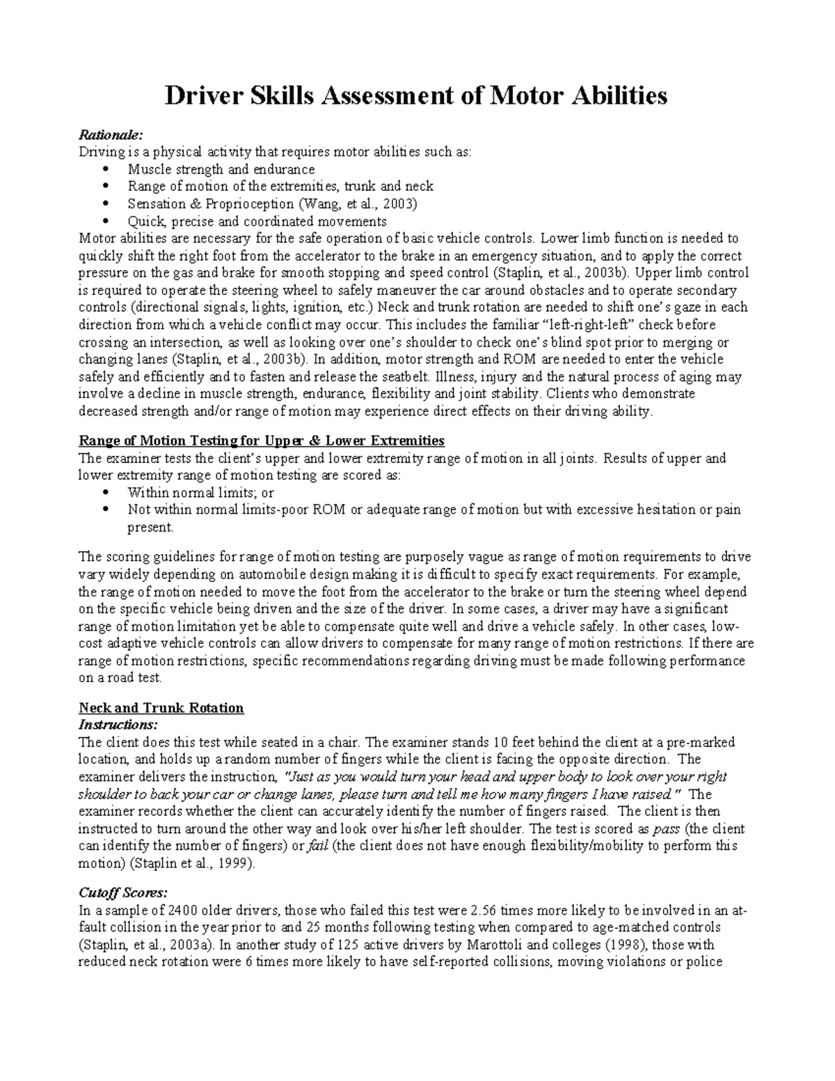 Driver Skills Assessment Motor Abilities - Driver Skills Assessment of ...